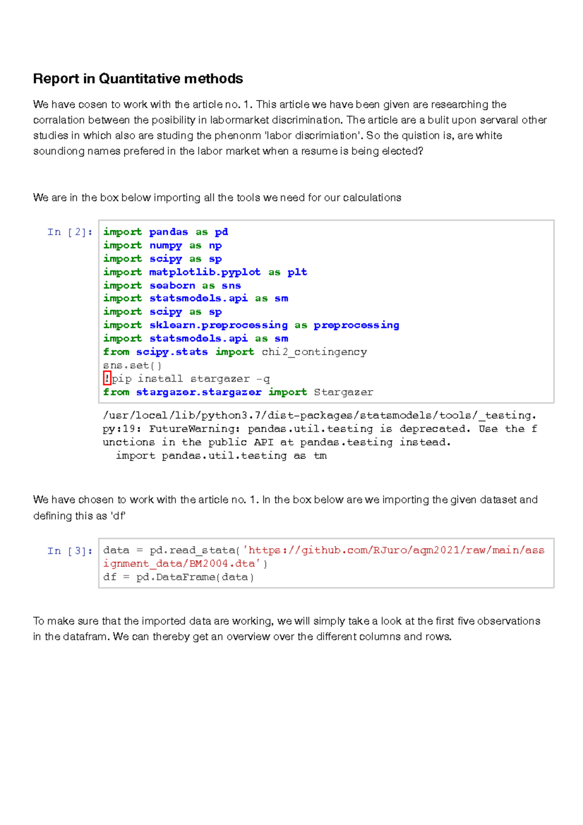 Final Kvantitativ 2 0 - Report in Quantitative methods We have cosen to work with the article no ...