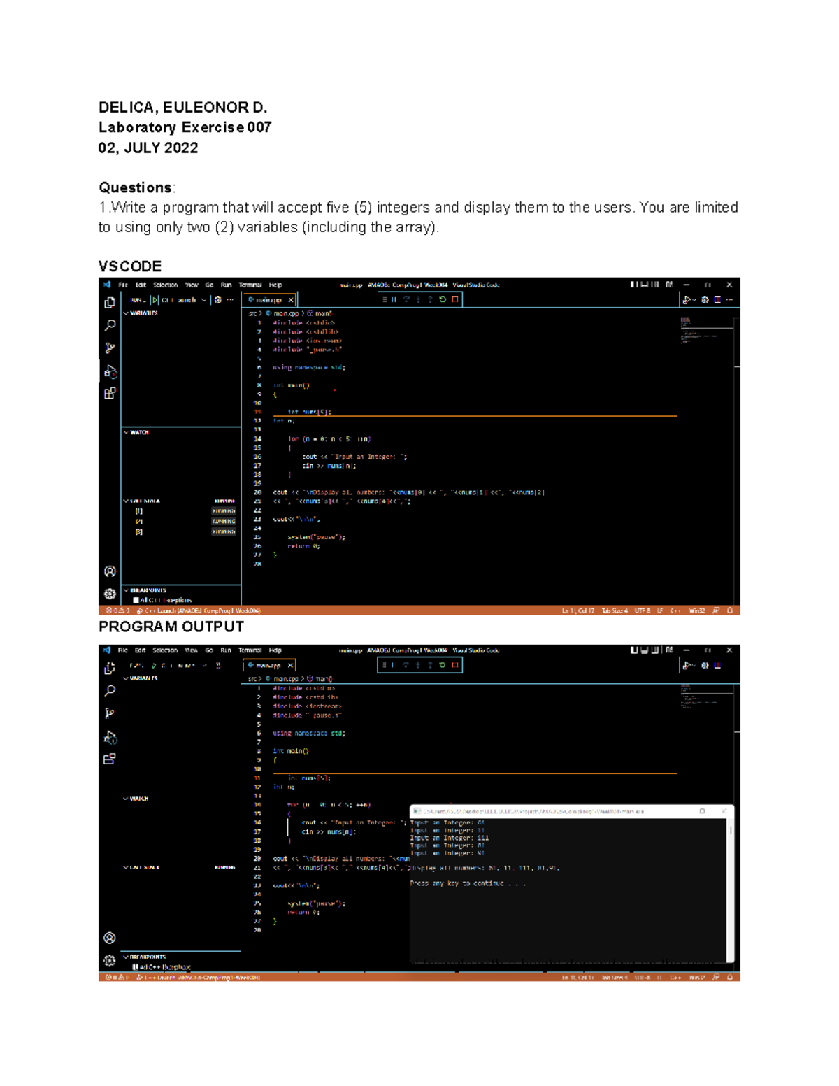 Delica, Euleonor - Laboratory Exercise 007 - DELICA, EULEONOR D ...
