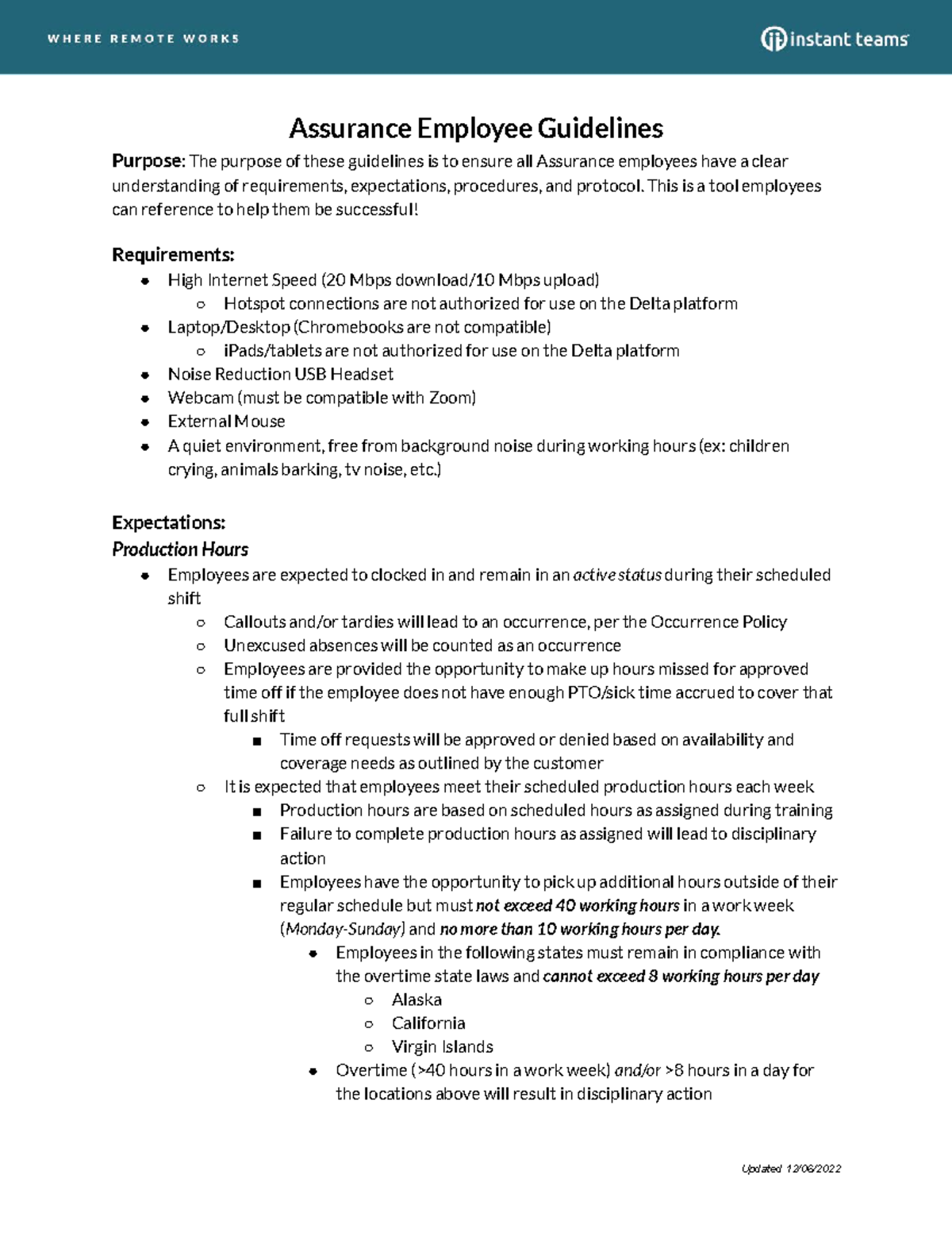 Assurance Employee Guidelines - Assurance Employee Guidelines Purpose ...