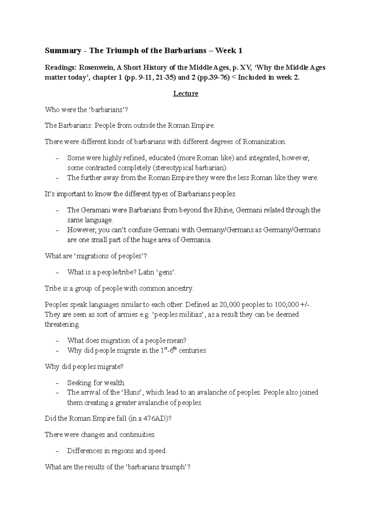 Summary Week 1 Medieval History - Summary - The Triumph of the ...