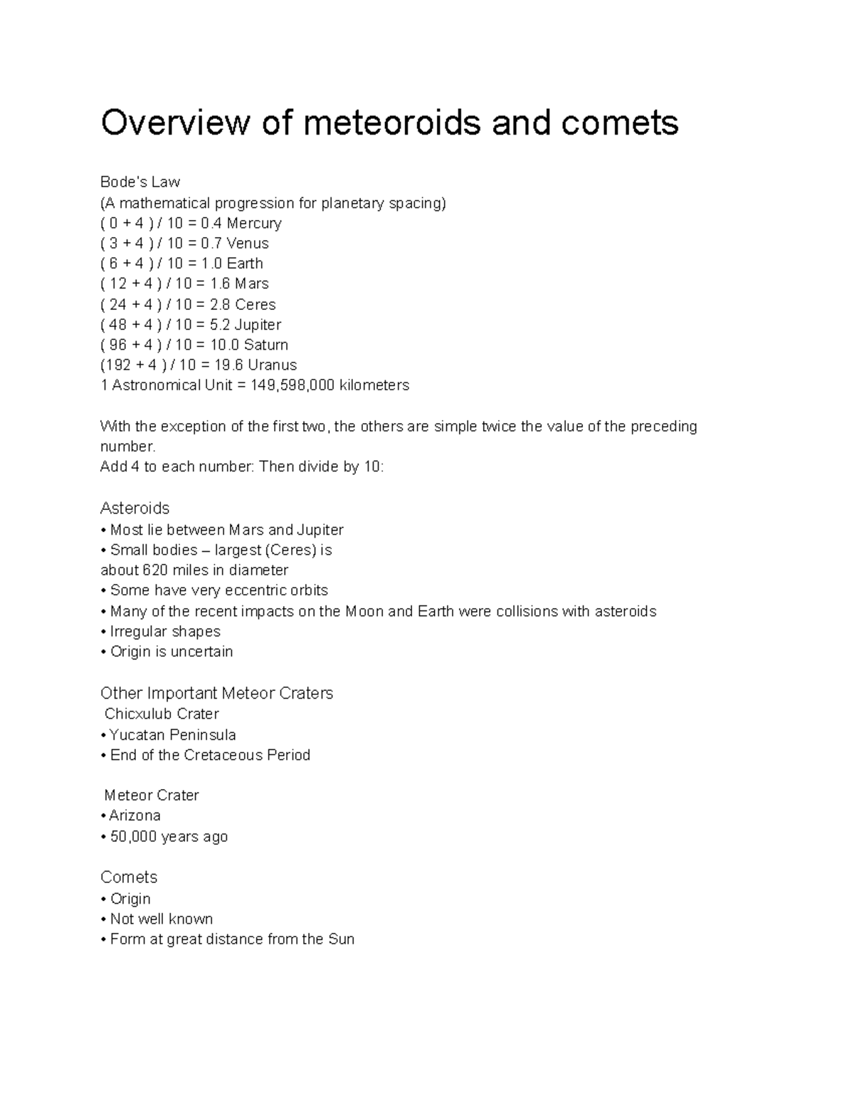 Overview of meteoroids and comets - Overview of meteoroids and comets ...