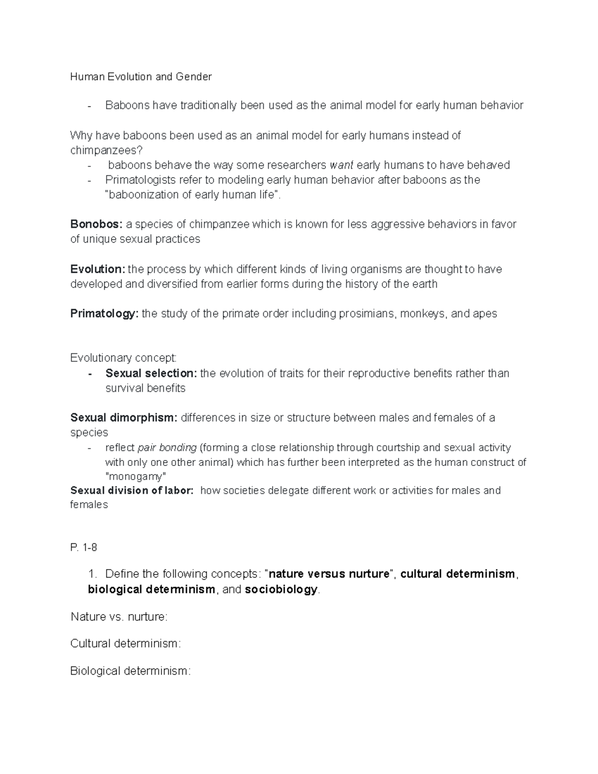 Module 2 - notes - Human Evolution and Gender - Baboons have ...