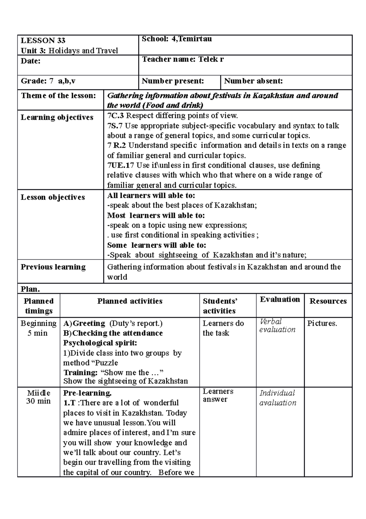 7 сын 15.11 Телек - lesson plans for 7-8 grade for techers and students ...