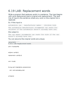 [Solved] 619 LAB Replacement words Write a program that replaces - Introduction to Scripting ...