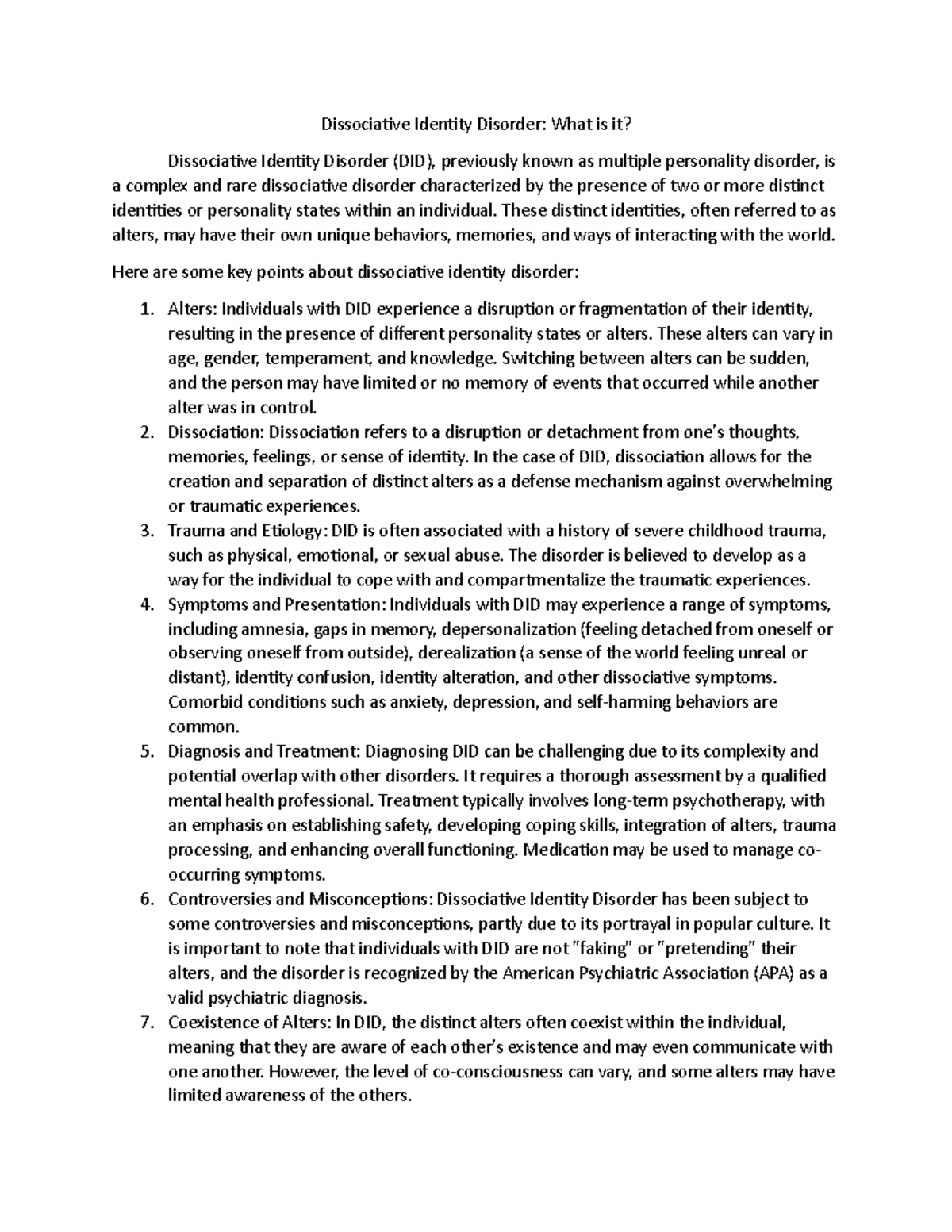 Dissociative Identity Disorder - These distinct identities, often ...