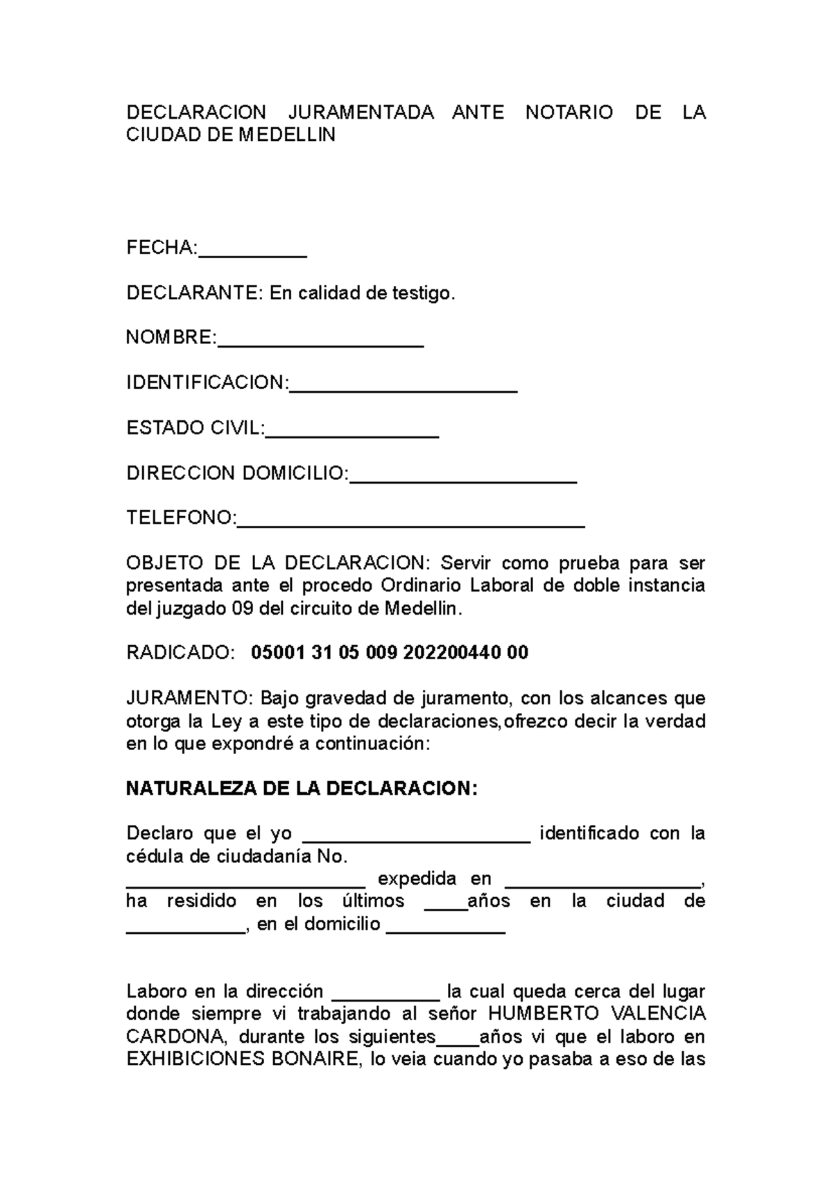 Declaracion Juramentada ANTE Notario - DECLARACION JURAMENTADA ANTE ...