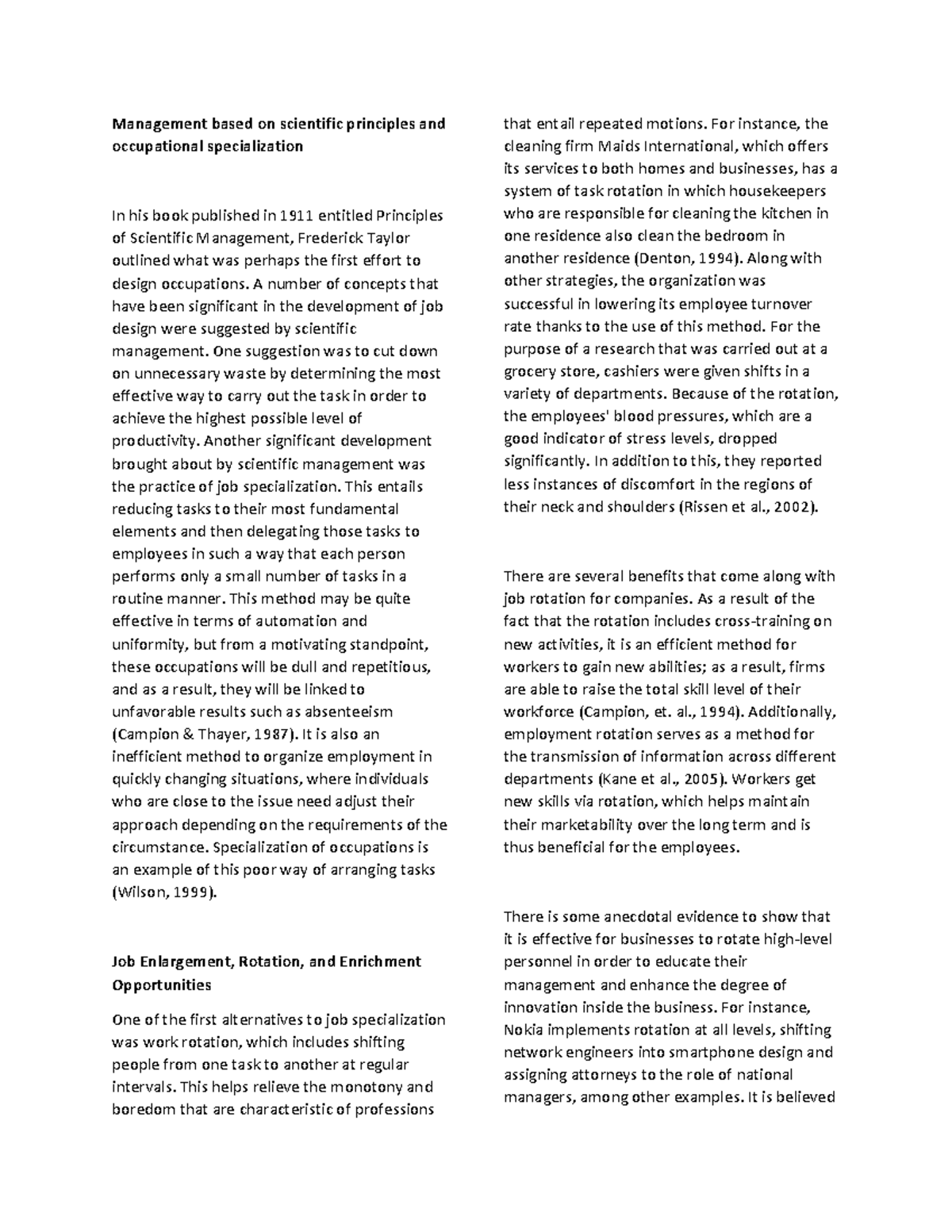 Management based on scientific principles and occupational ...