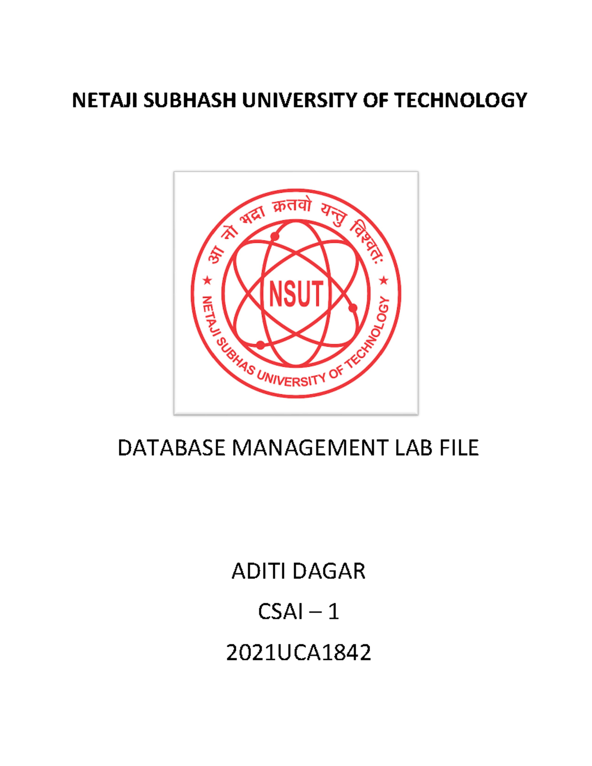2021UCA1842 - V IMP MATERIAL - DATABASE MANAGEMENT LAB FILE ADITI DAGAR ...