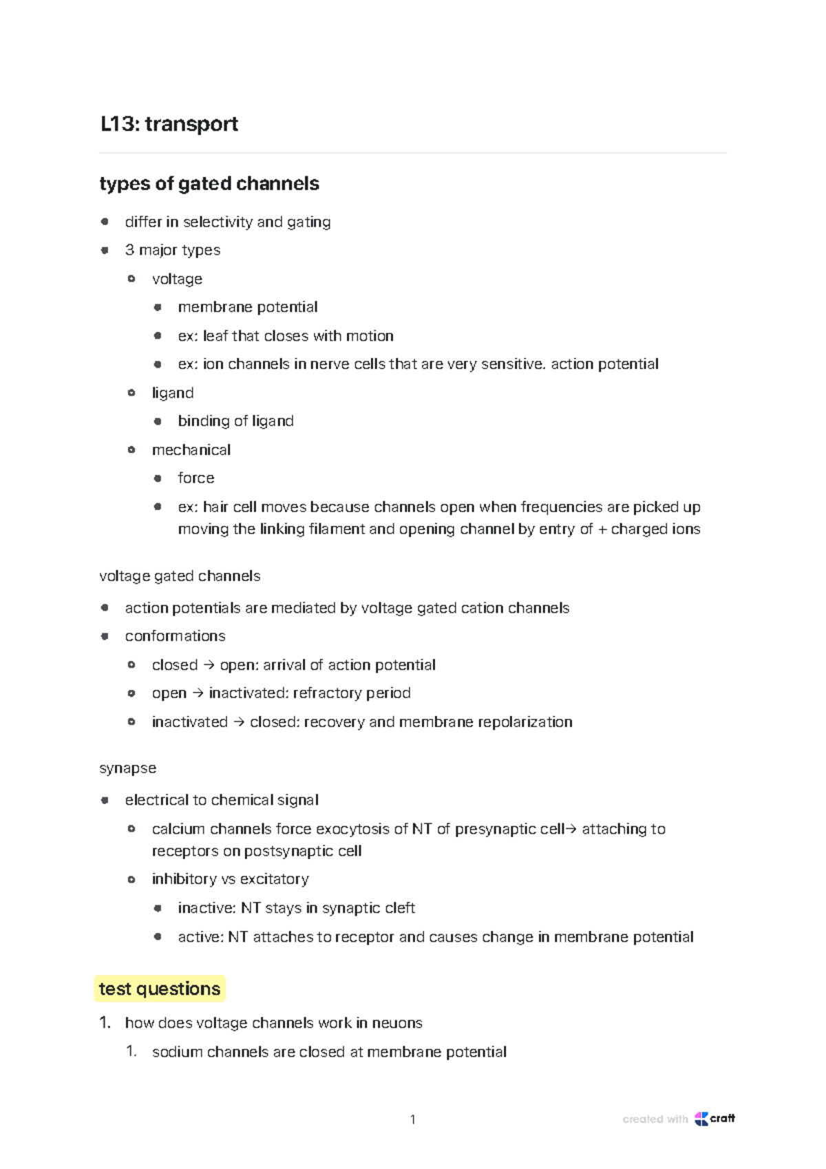 L13: transport - gated channels, voltage gated channels, synapse - L13 ...