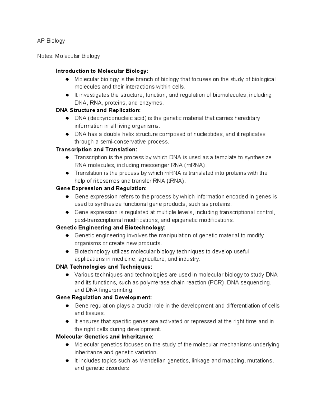 AP Biology - Molecular Biology - AP Biology Notes: Molecular Biology ...