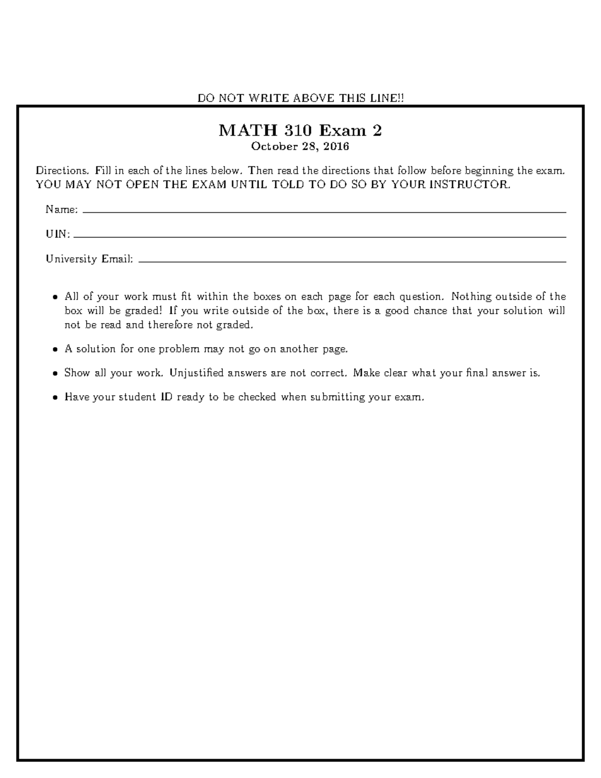 Math310 second fall2016 - MATH 310 Exam 2 October 28, 2016 Directions ...