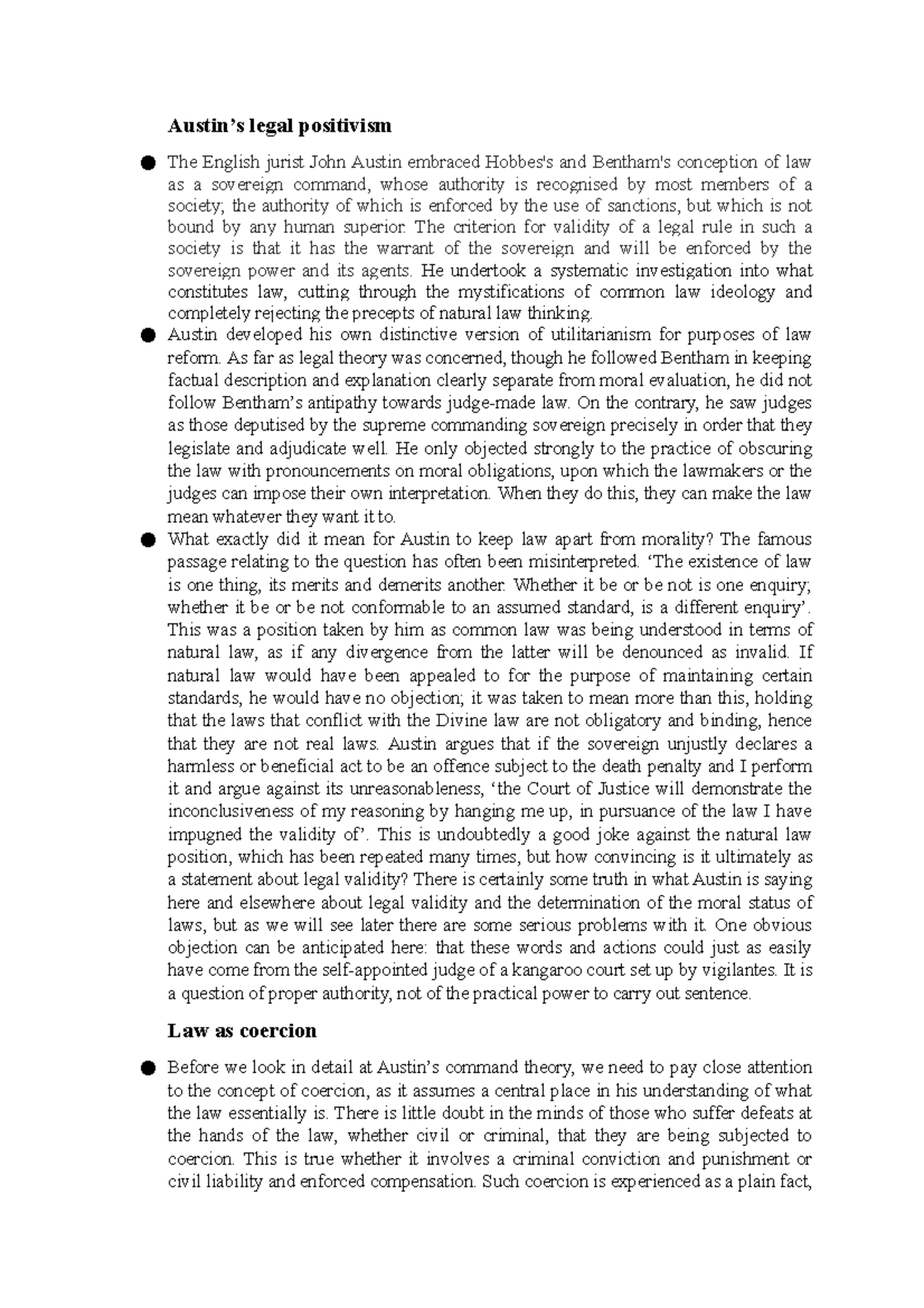 Legal Positivism - Command Theory Austin - Austin’s legal positivism ...