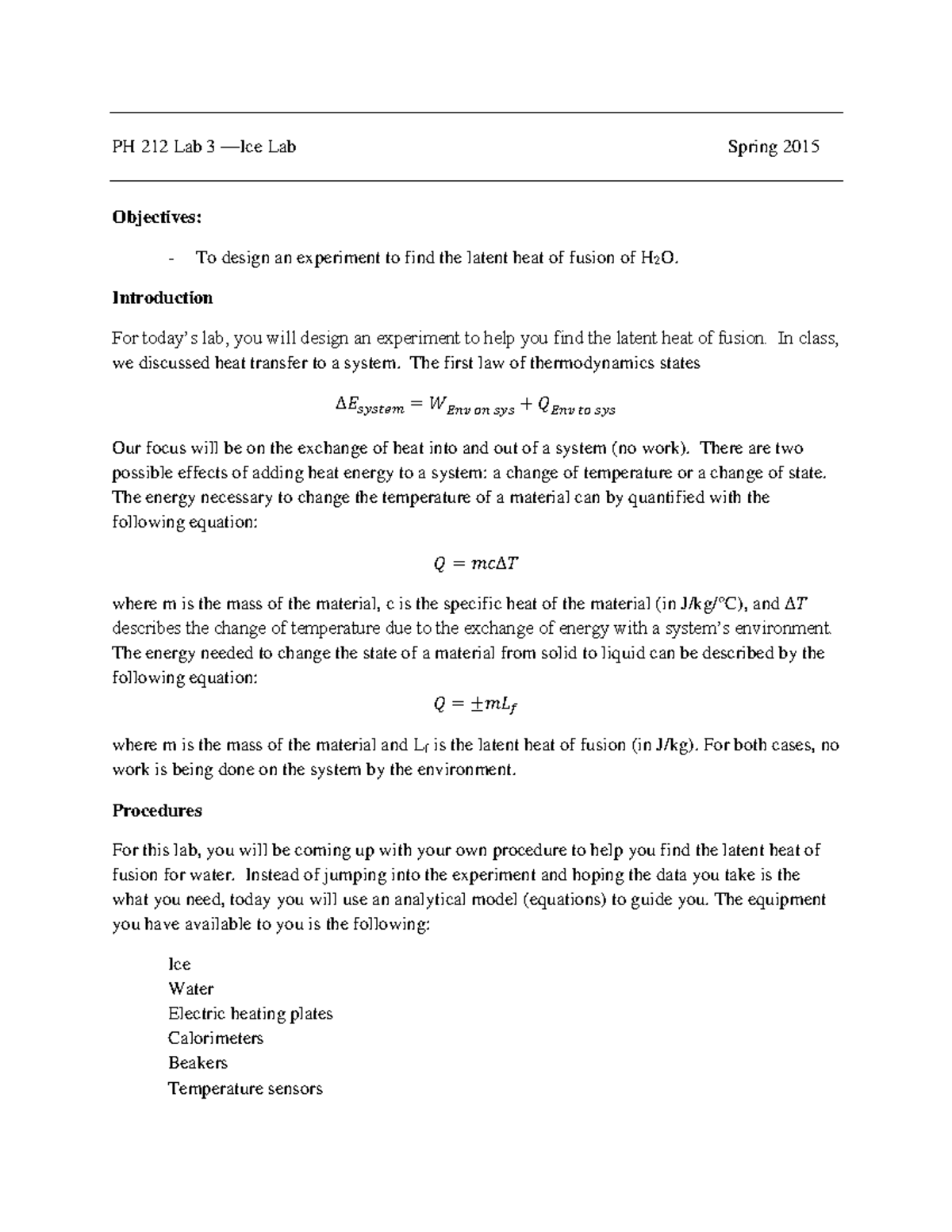 PH 212 Lab 3 Ice Lab - PH 212 Lab 3 Ice Lab - PH 212 Lab 3 Lab Spring ...