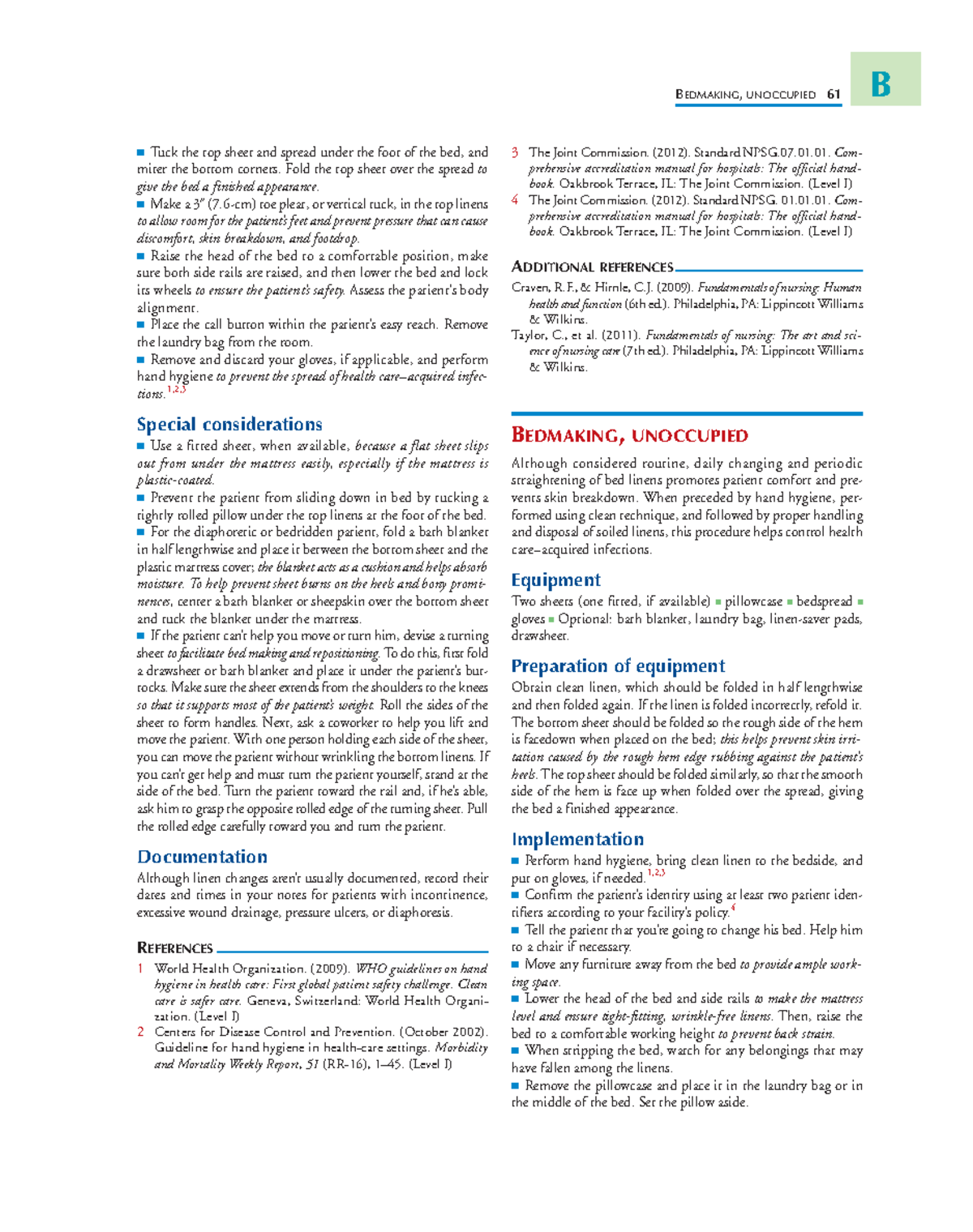 Nursing procedures 7 - Tuck the top sheet and spread under the foot of ...