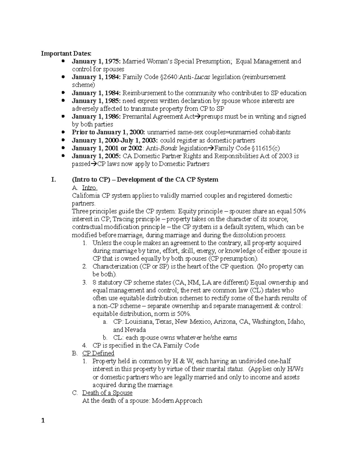 Community Property Outline 2 - Important Dates: January 1, 1975 ...