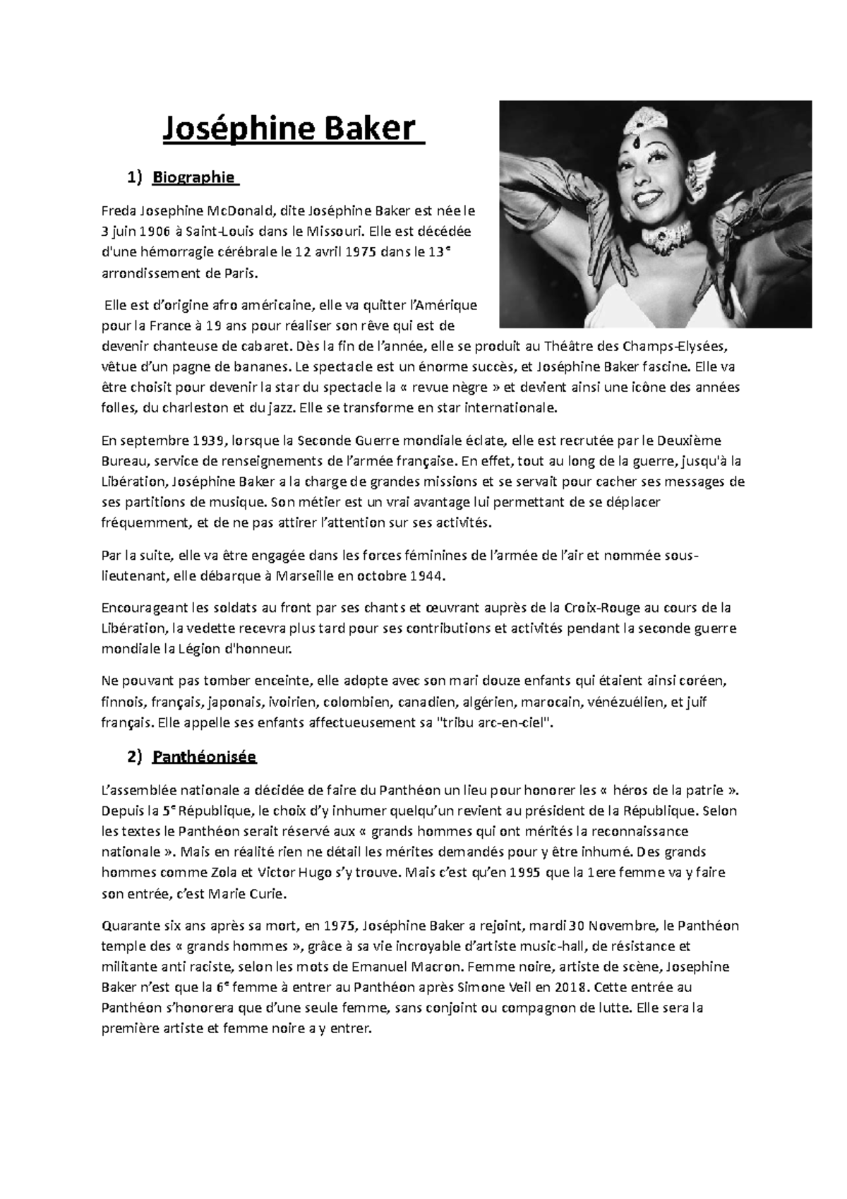 Joséphine Baker - Joséphine Baker 1) Biographie Freda Josephine ...