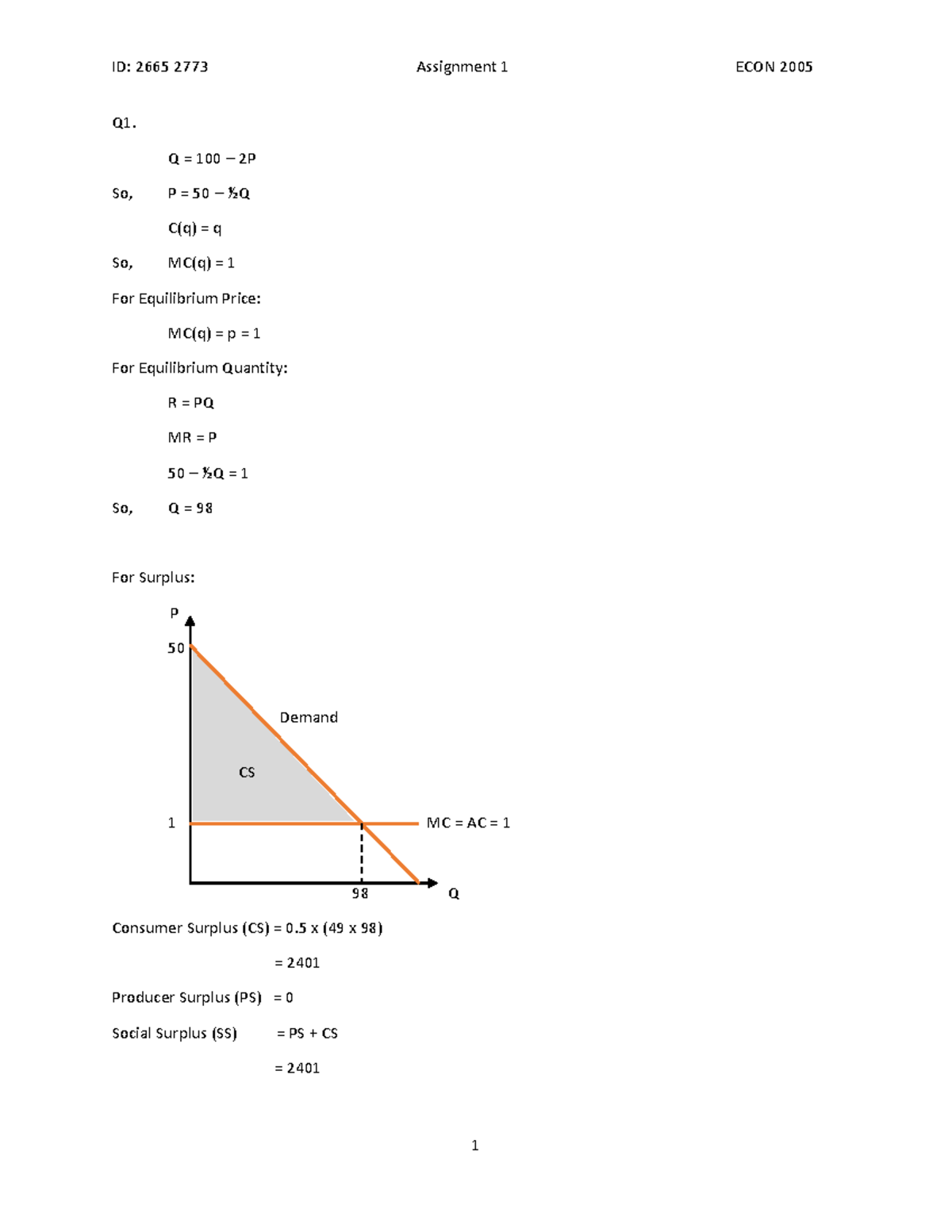 Seminar assignments - assignment 1-3 - ID: 2665 2773 Assignment 1 Q1. Q ...