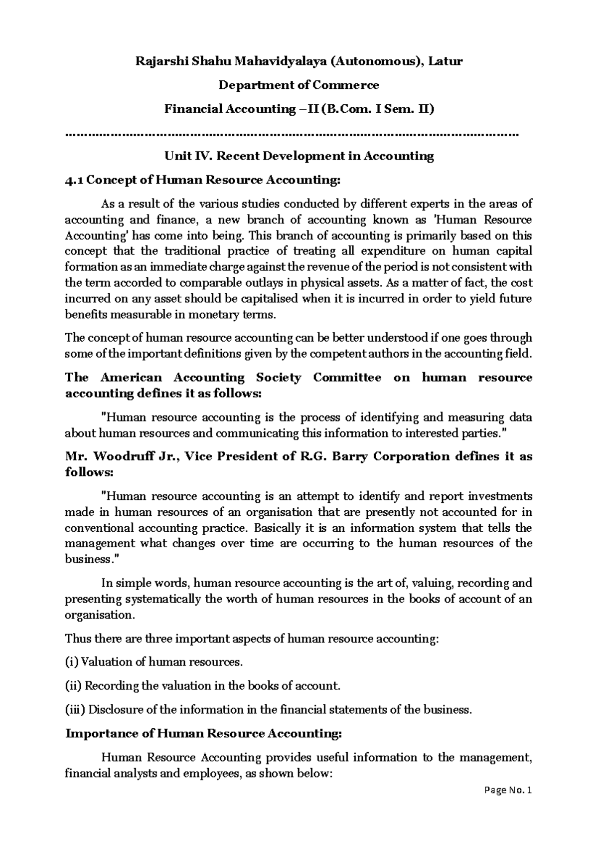 Unit IV Recent Development in Accounting B. Com. I FAC - Rajarshi Shahu ...