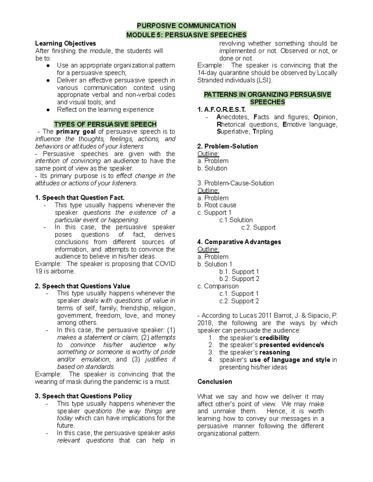 PC MOD 5 - Reviewer - PURPOSIVE COMMUNICATION MODULE 5: PERSUASIVE ...