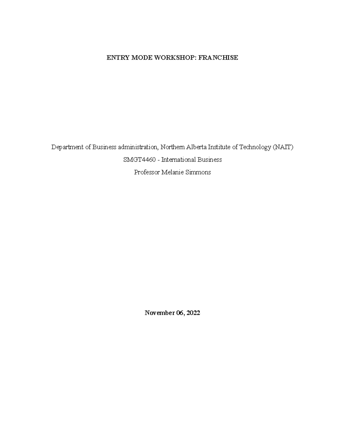Entry Mode Workshop - Franchise - ENTRY MODE WORKSHOP: FRANCHISE ...