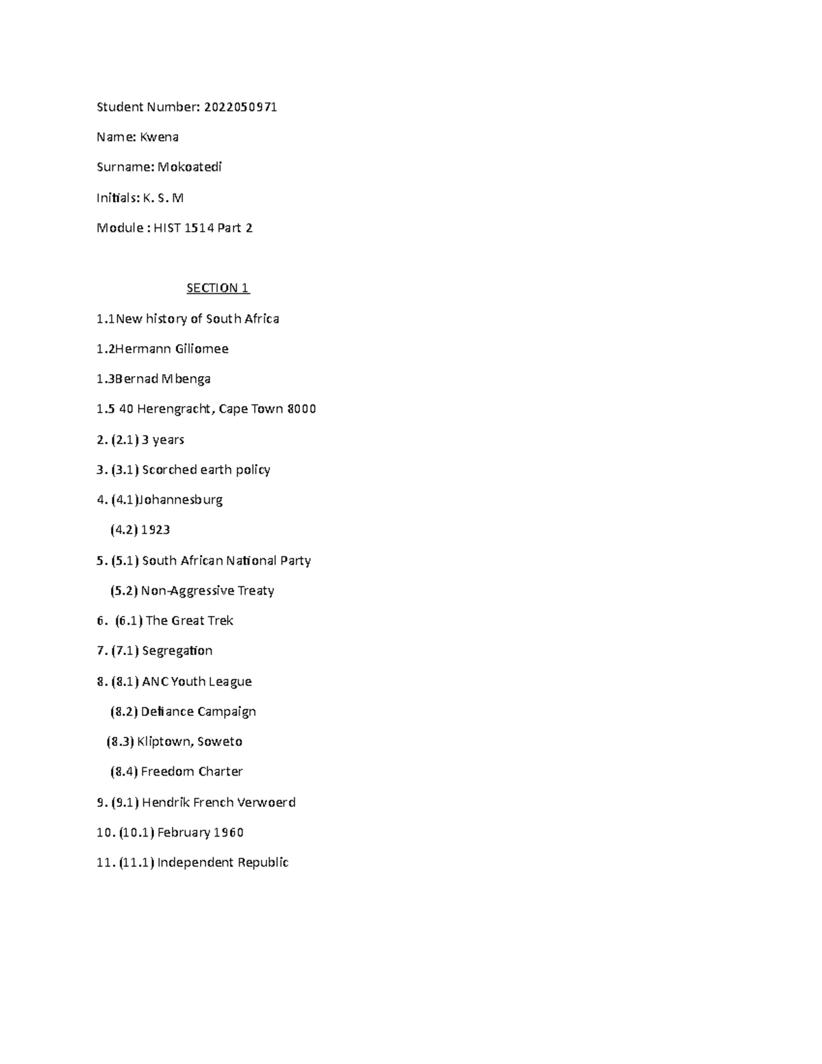 Document Part 2 History Assignment - Student Number: 2022050971 Name ...