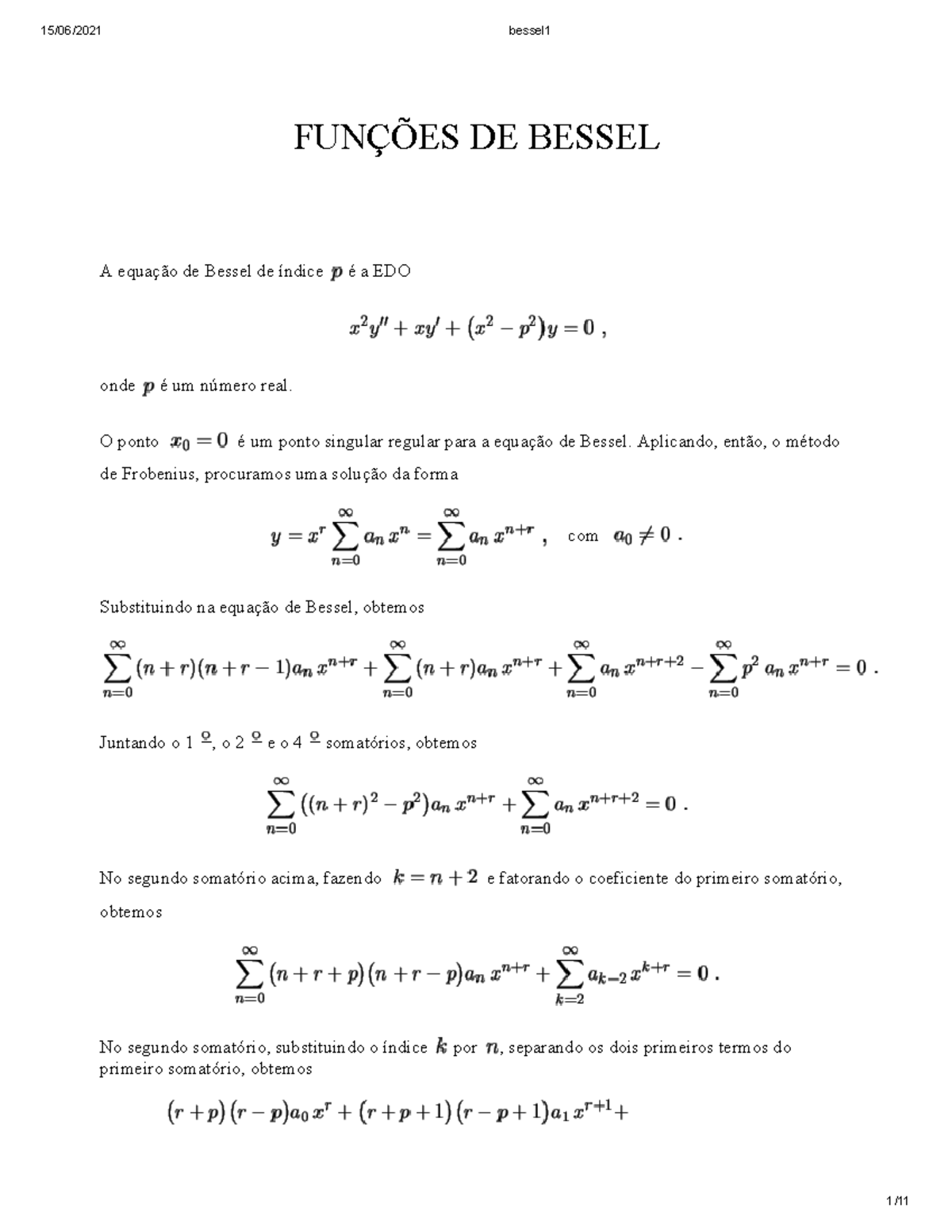 Funções de Bessel 1 e suas aplicações - FUNÇÕES DE BESSEL A equação de ...