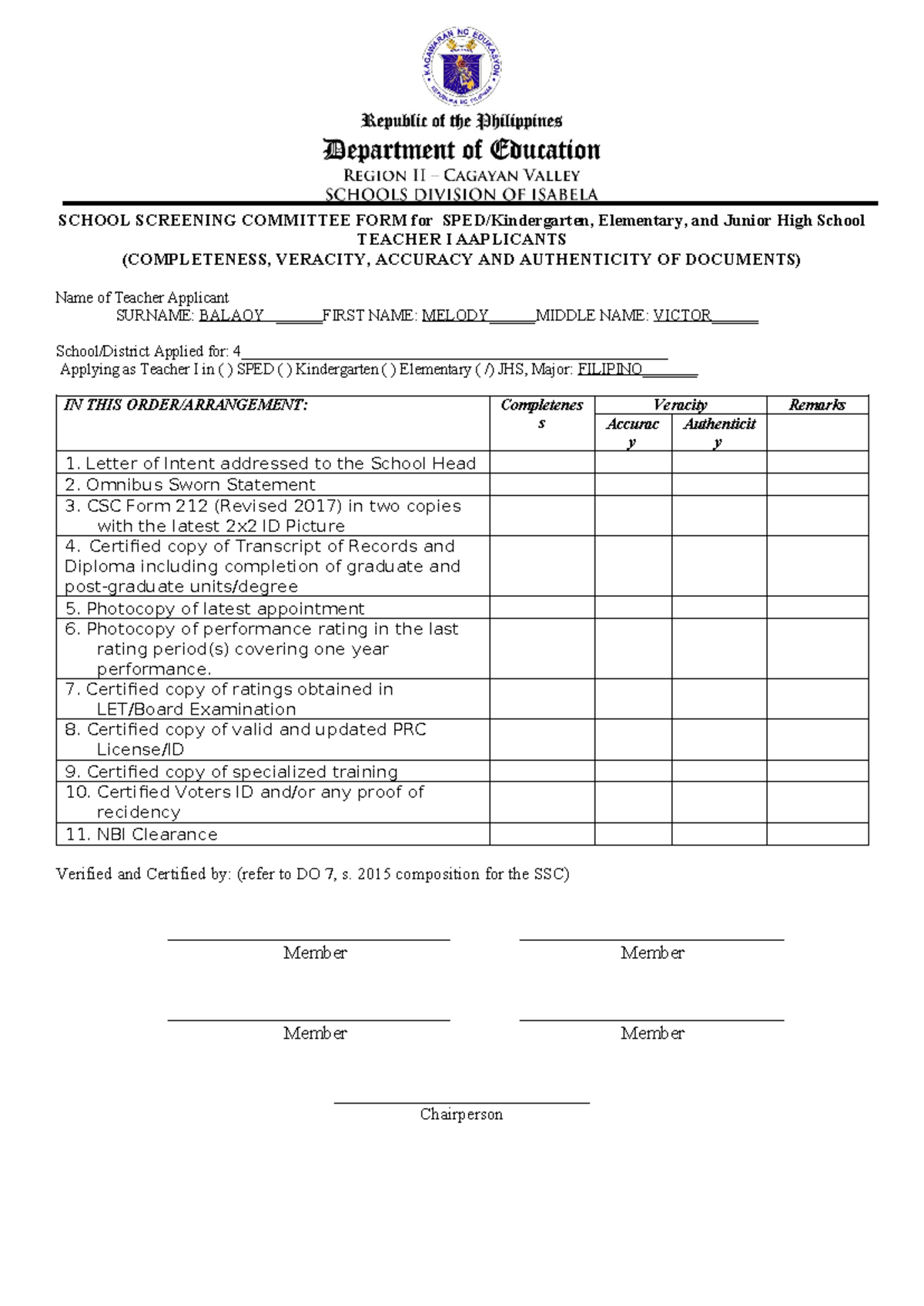 3- Checklist SPED, Kinder, ELEM, JHS - SCHOOL SCREENING COMMITTEE FORM ...