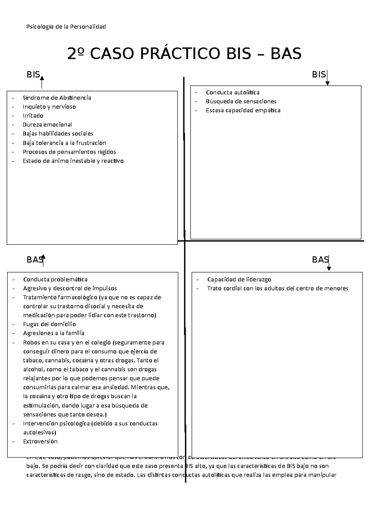 2º Caso Práctico BIS - BAS - Psicología de la Personalidad 2º CASO ...