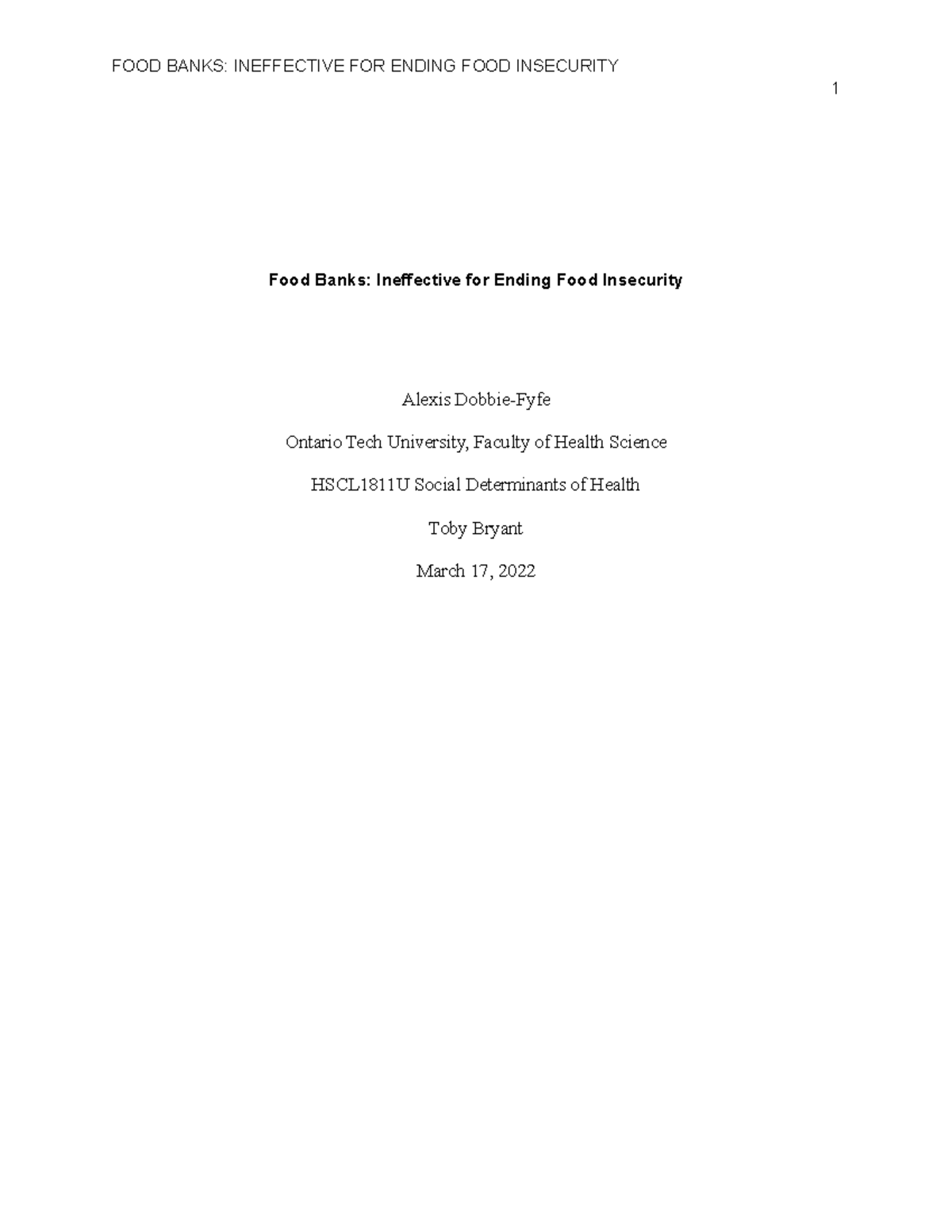 Food Banks Ineffective for Ending Food Insecurity-2 - 1 Food Banks ...