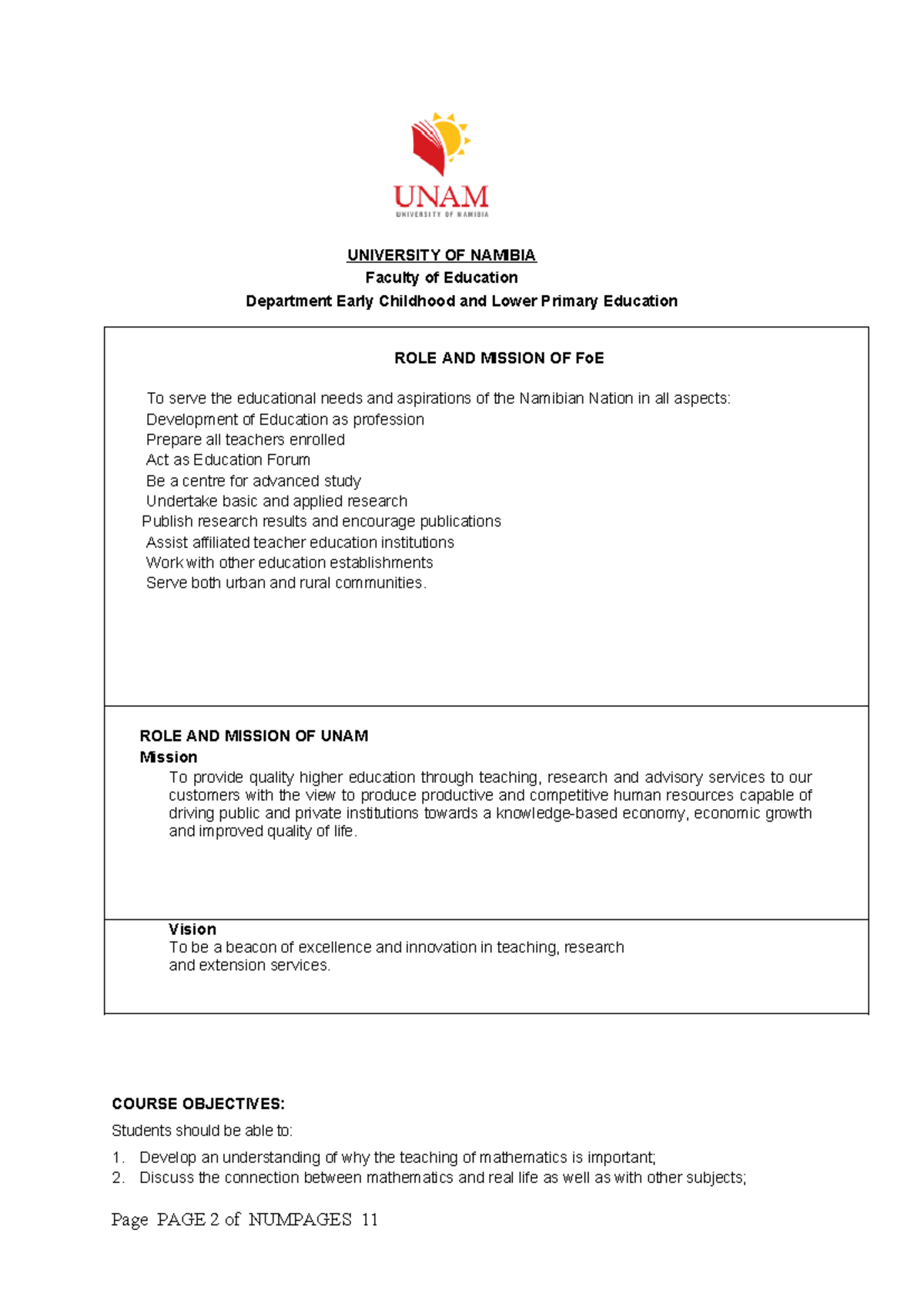 Course outline MMP 3500 Numeracy and Mathematics Education 2021 ...
