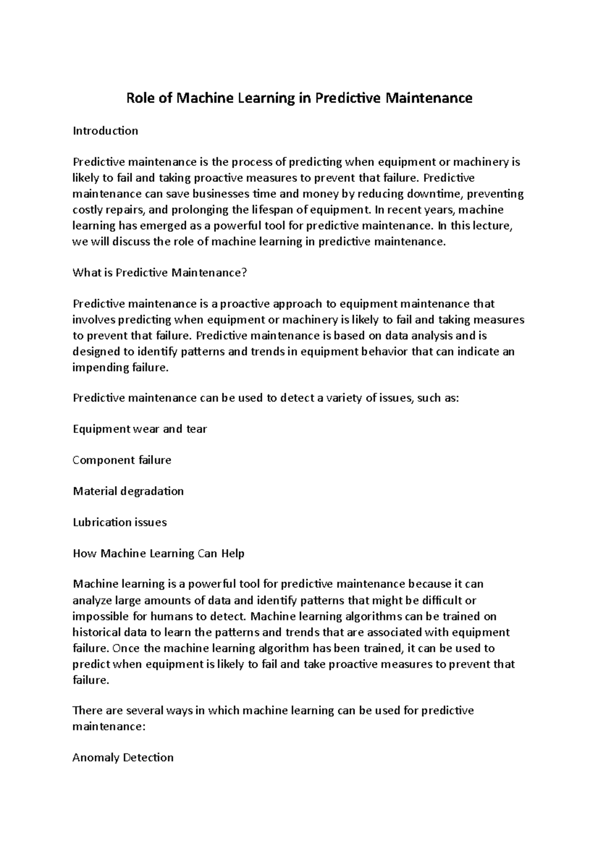 Role of Machine Learning in Predictive Maintenance - Role of Machine ...