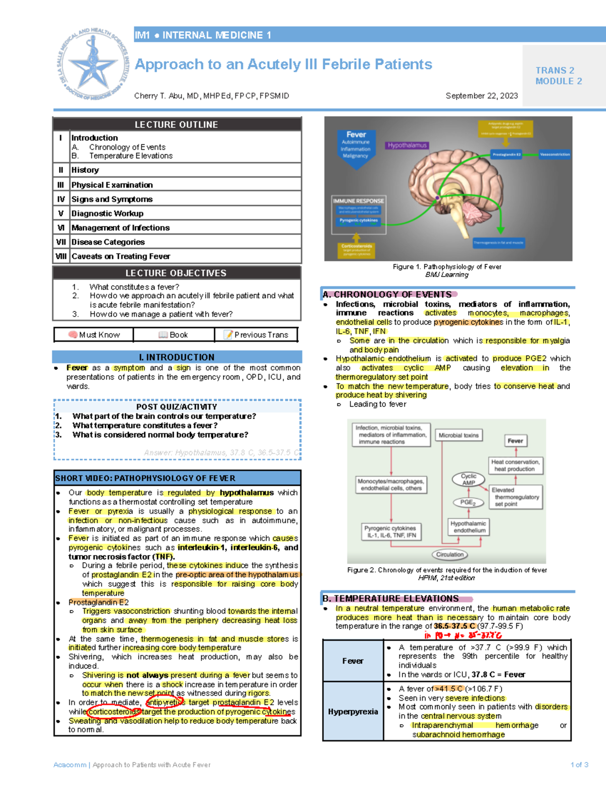 Approach to Patients with Acute Fever - IM 1 INTERNAL MEDICINE 1 ...