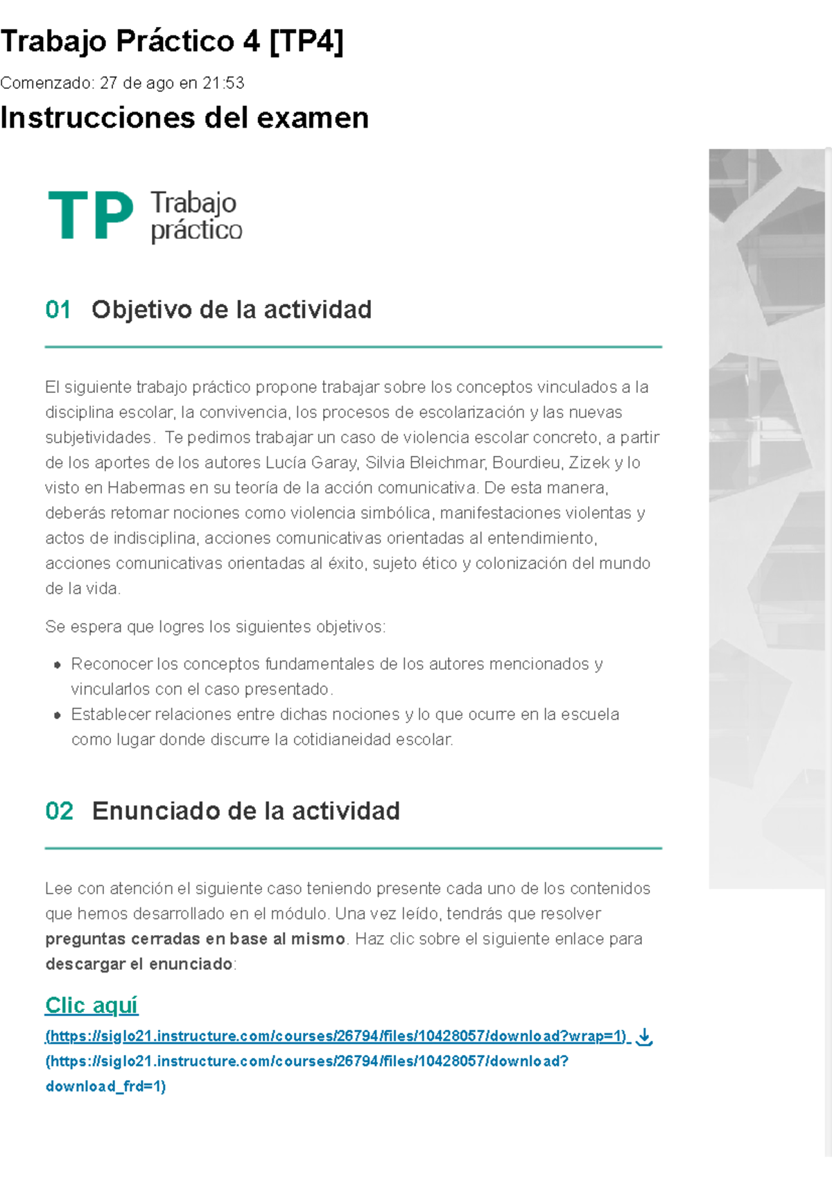Examen Trabajo Práctico 4 [TP4] Psicología DEL Aprendizaje 95% - Trabajo Práctico 4 [TP4 ...