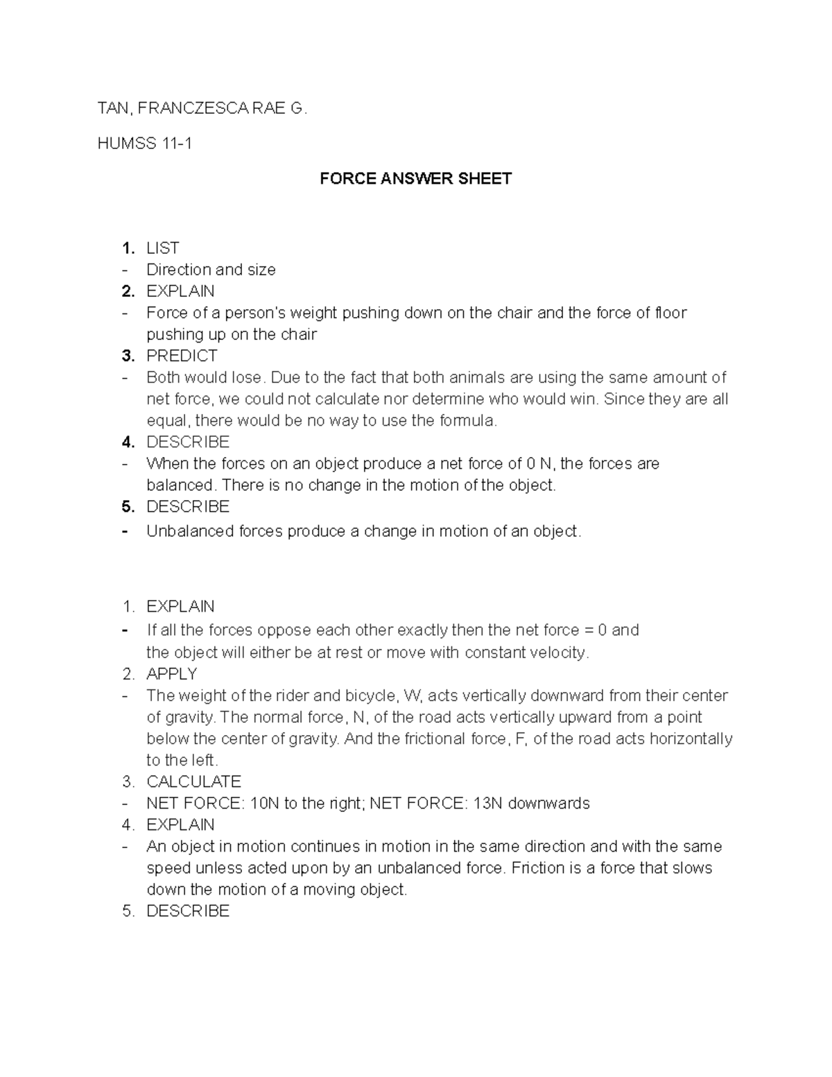 Forceenvi science force activity practice - TAN, FRANCZESCA RAE G ...