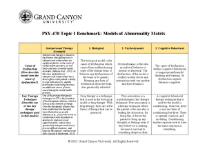 Isabelle PSY-470Modelsof Abnormality Matrix Assignment - PSY-470 Topic ...