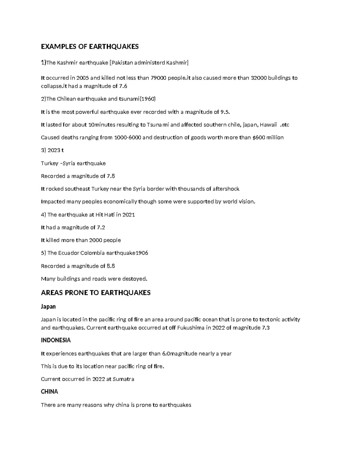 Examples OF Earthquakes - EXAMPLES OF EARTHQUAKES 1)The Kashmir ...