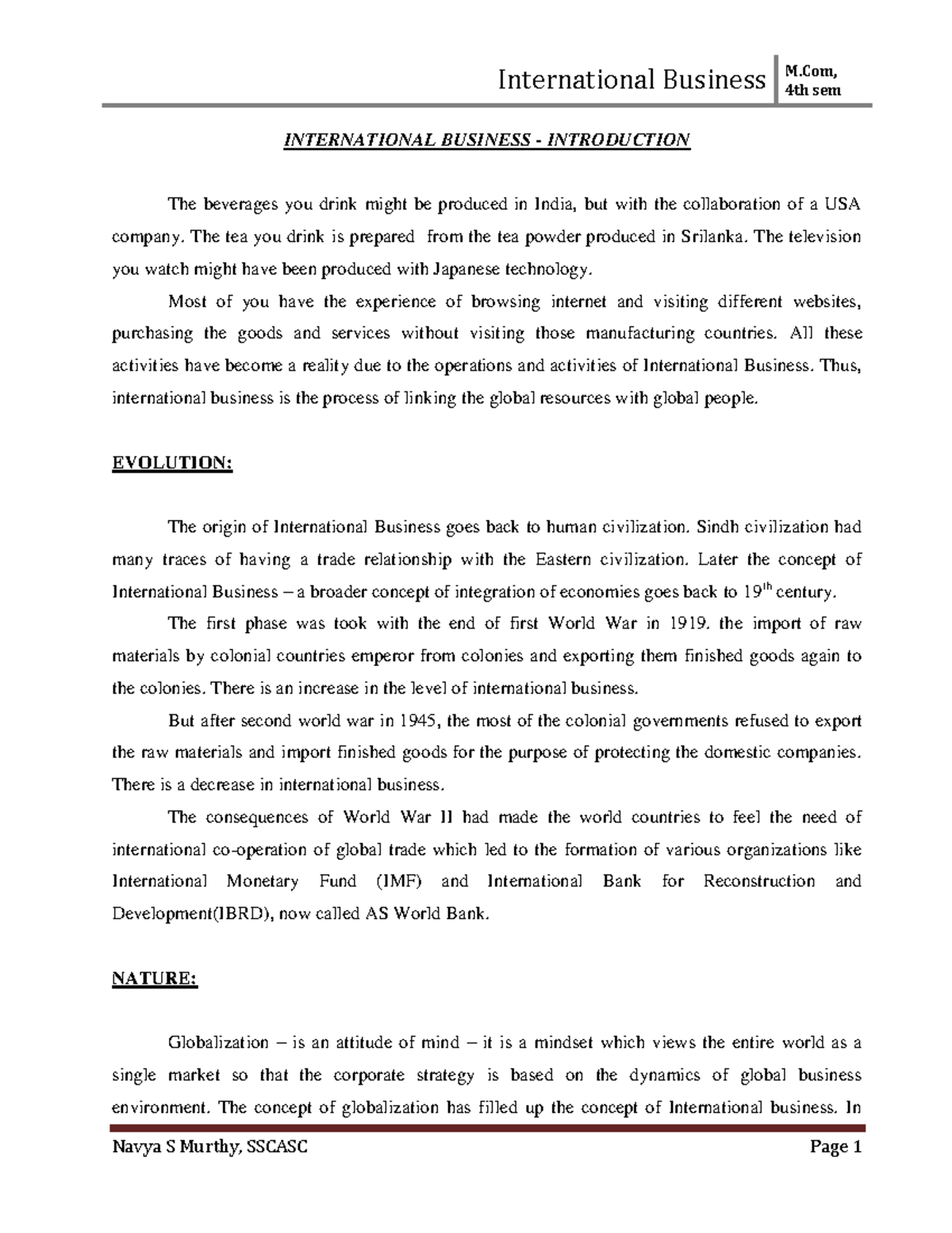 International business practical exam - International Business 4th sem ...