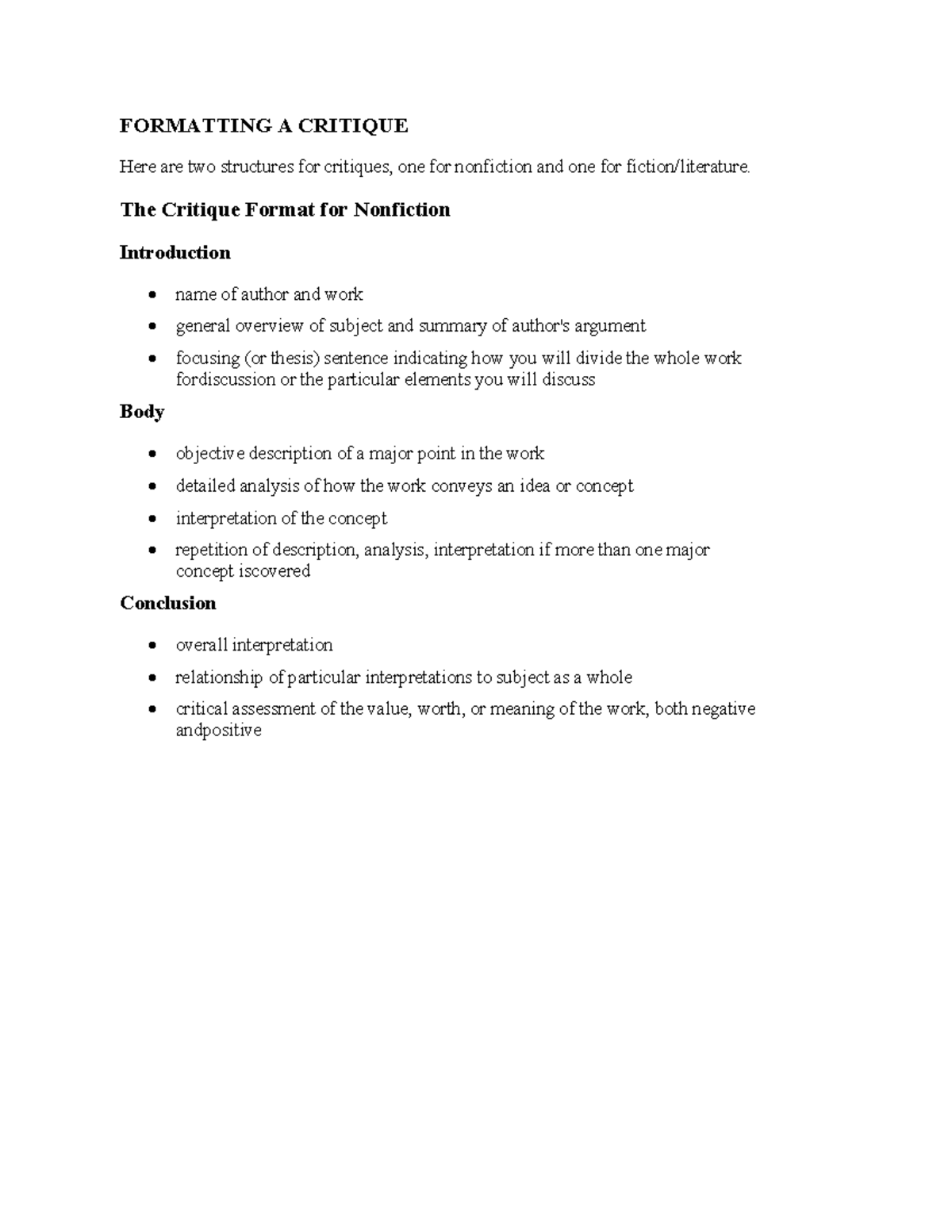 Formatting a Critique Essay - FORMATTING A CRITIQUE Here are two ...