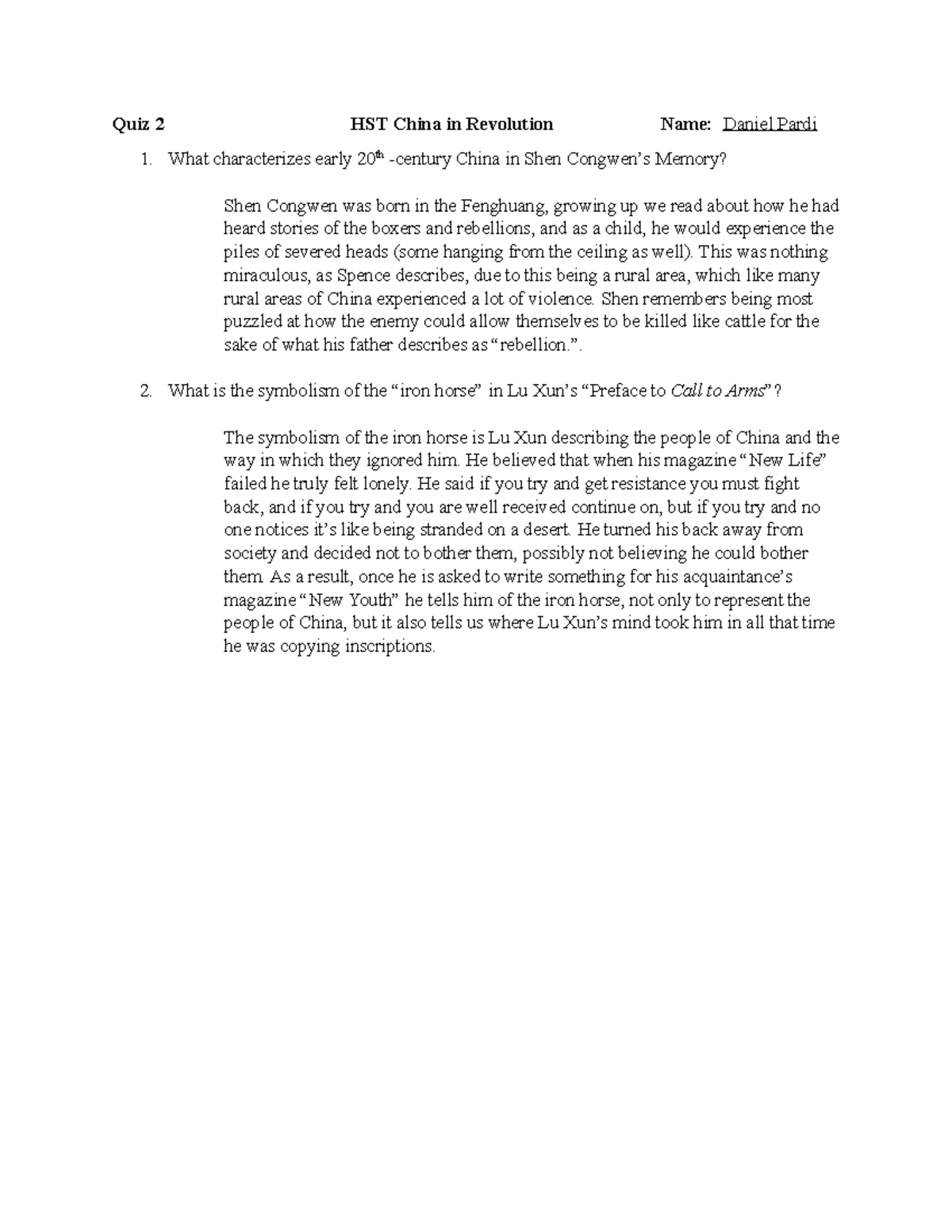 HST 374 China in Revolution Quiz 2 - Quiz 2 HST China in Revolution ...