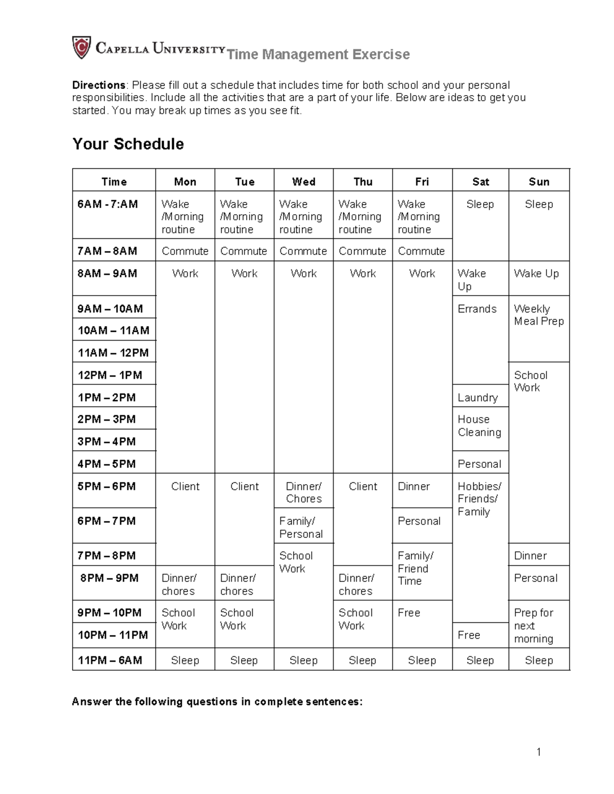 Skyla Pimentel time management week 1 - Time Management Exercise ...