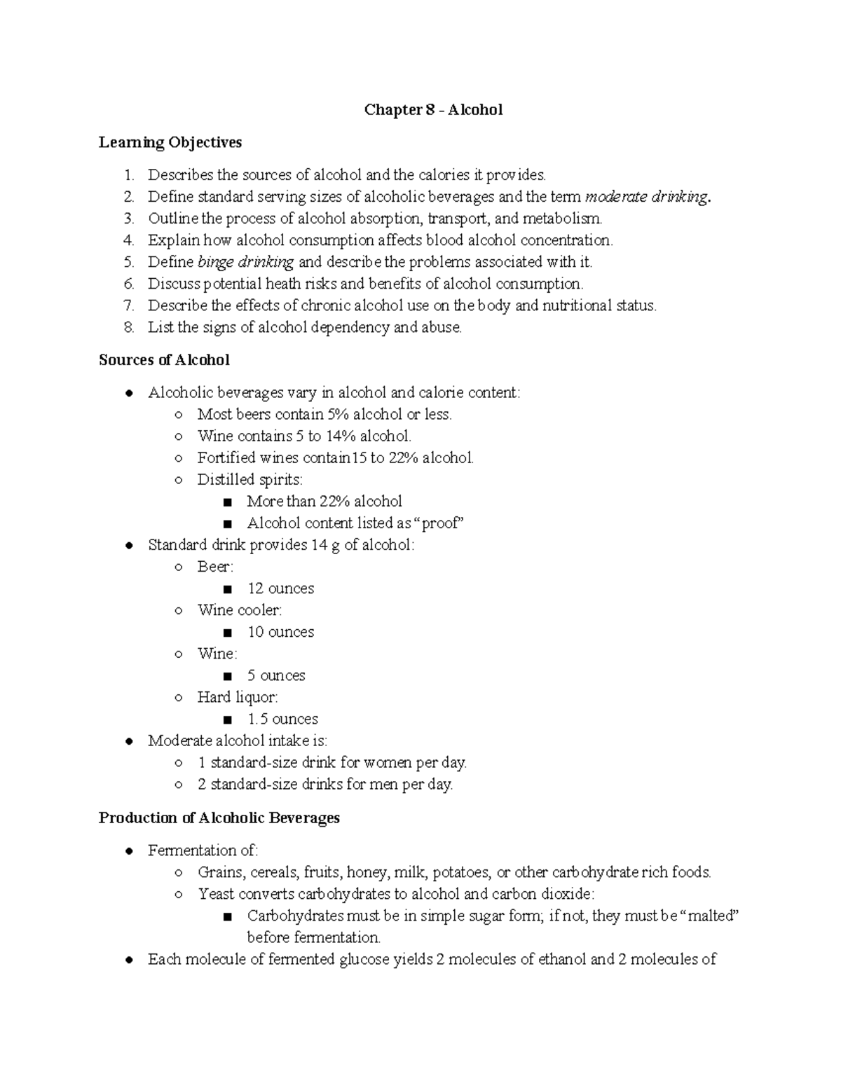 Chapter 8 PP Outline - Chapter 8 - Alcohol Learning Objectives ...
