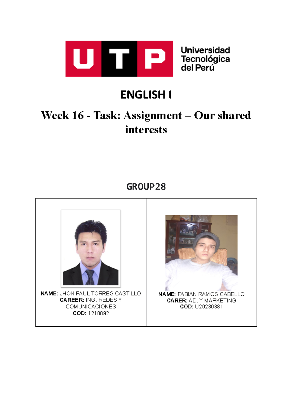 Task16 Ramos Fabian Torres Jhon - ENGLISH I Week 16 - Task: Assignment – Our shared interests ...