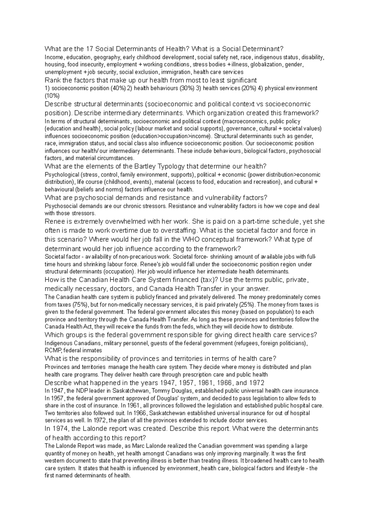 SDOH Notes - Test 1 questions and answers - What are the 17 Social ...