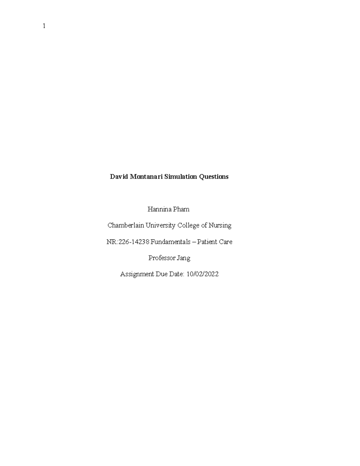 David Montanari - Simulation - 1 David Montanari Simulation Questions ...