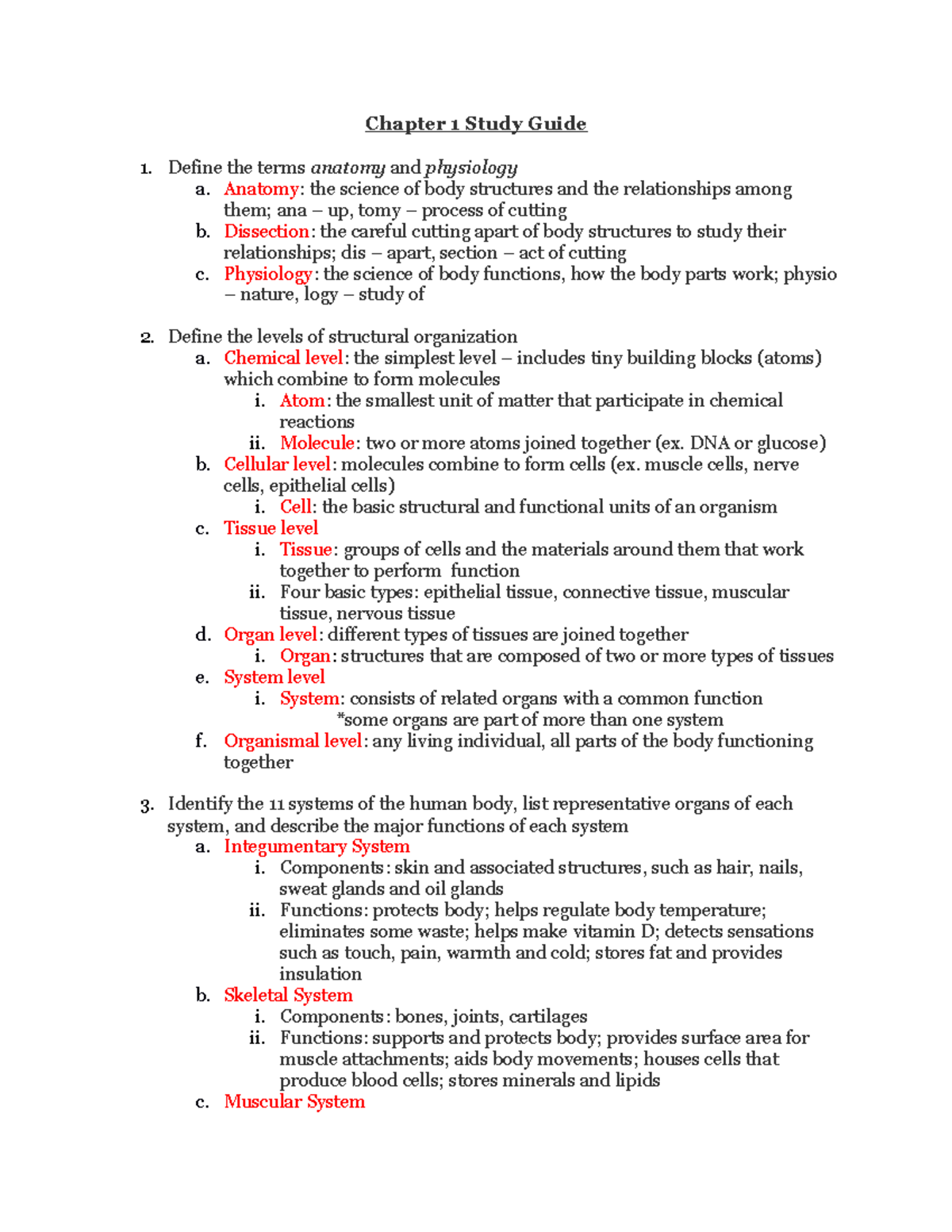 Chapter 1 Study Guide - Lecture notes 1 - Chapter 1 Study Guide Define ...