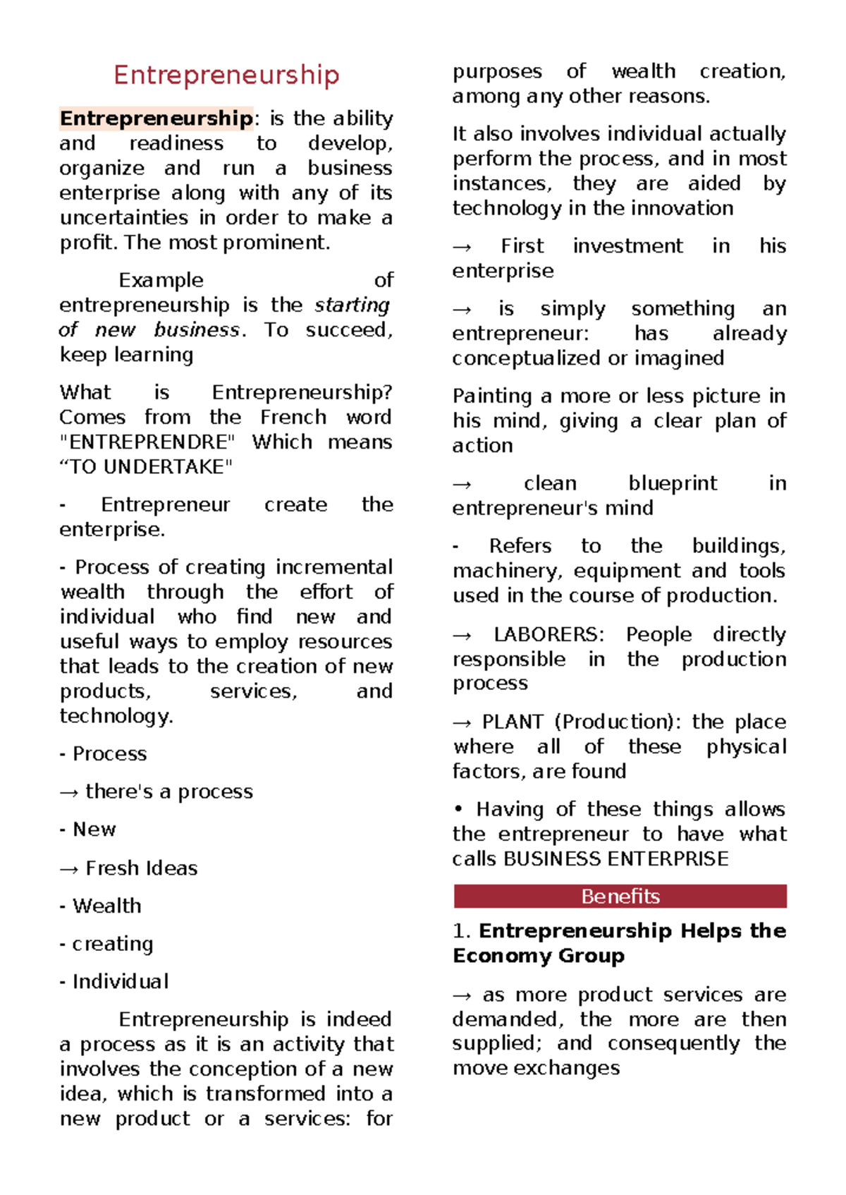 Entrepreneurship Lecture - Entrepreneurship Entrepreneurship: is the ...