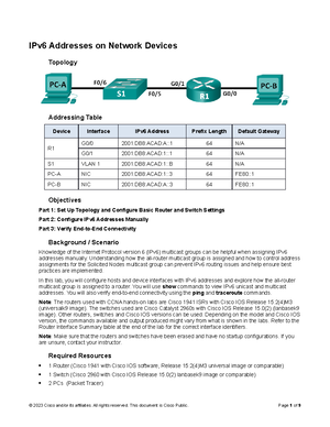Lab - Configure Router-on-a-Stick Inter-VLAN Routing - Topology Addressing Table Device ...
