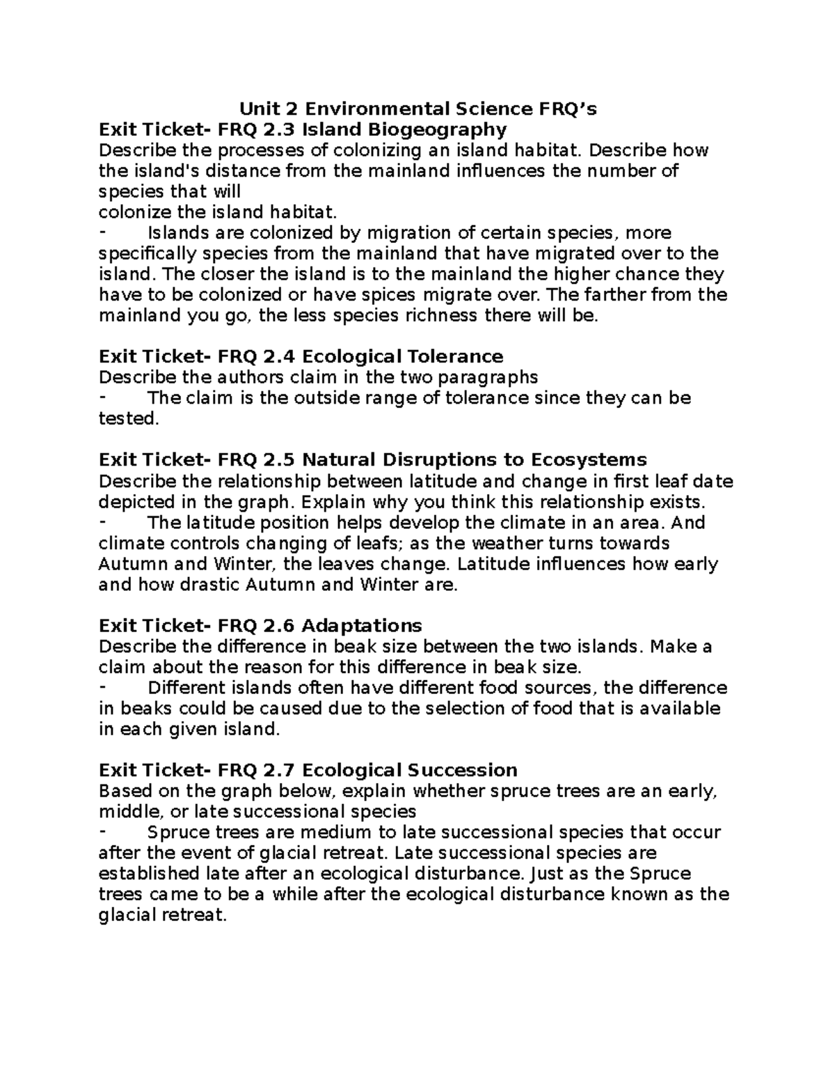 Unit 2 Environmental Science FRQ - Describe how the island's distance ...