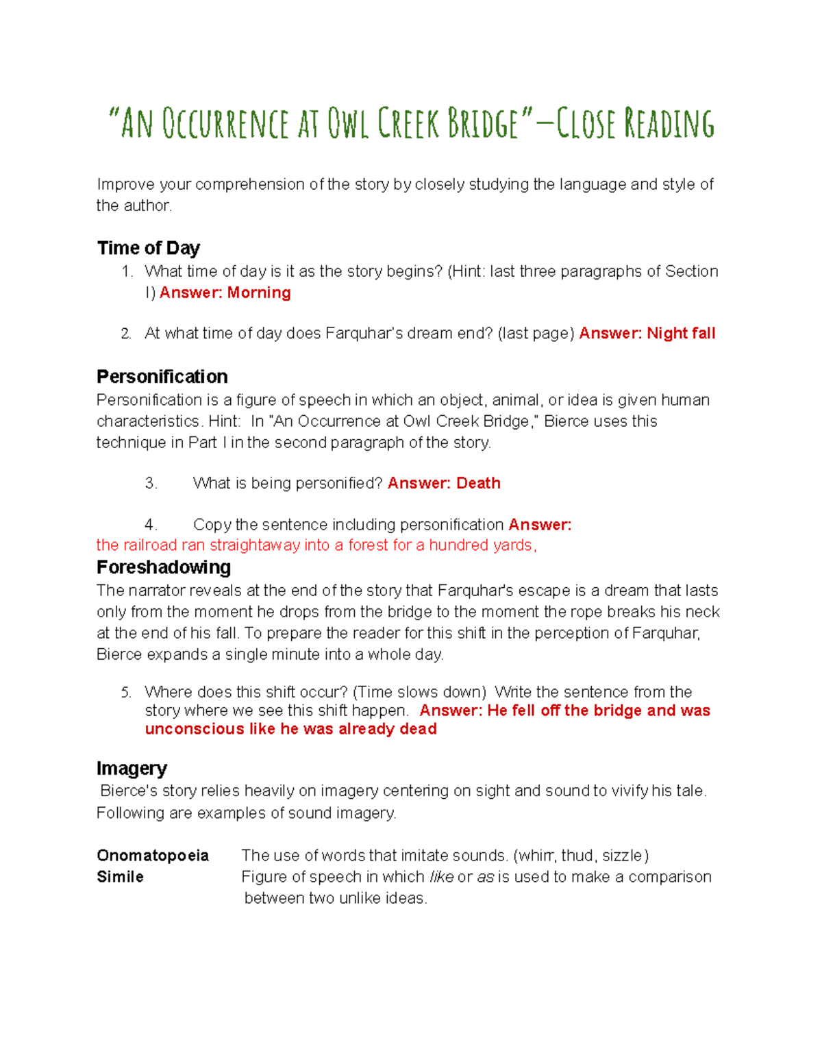 Copy of “An Occurrence at Owl Creek Bridge”—Close Reading - “An ...