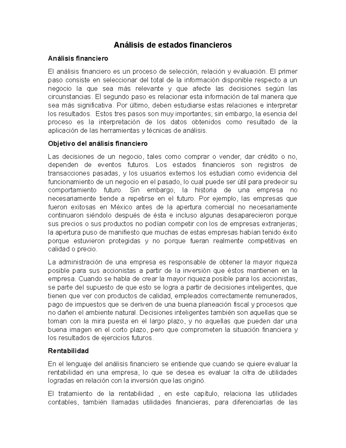 Resumen - Análisis de estados financieros Análisis financiero El ...